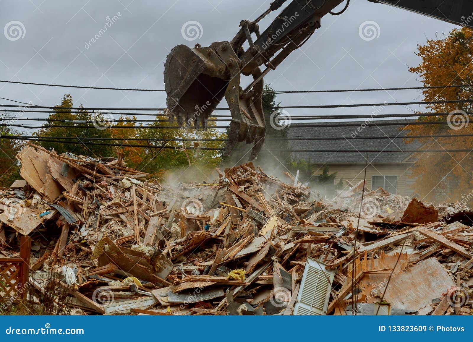 House Destroyed Bricks, Sticks Trees, Debris Beam Natural Disaster ...