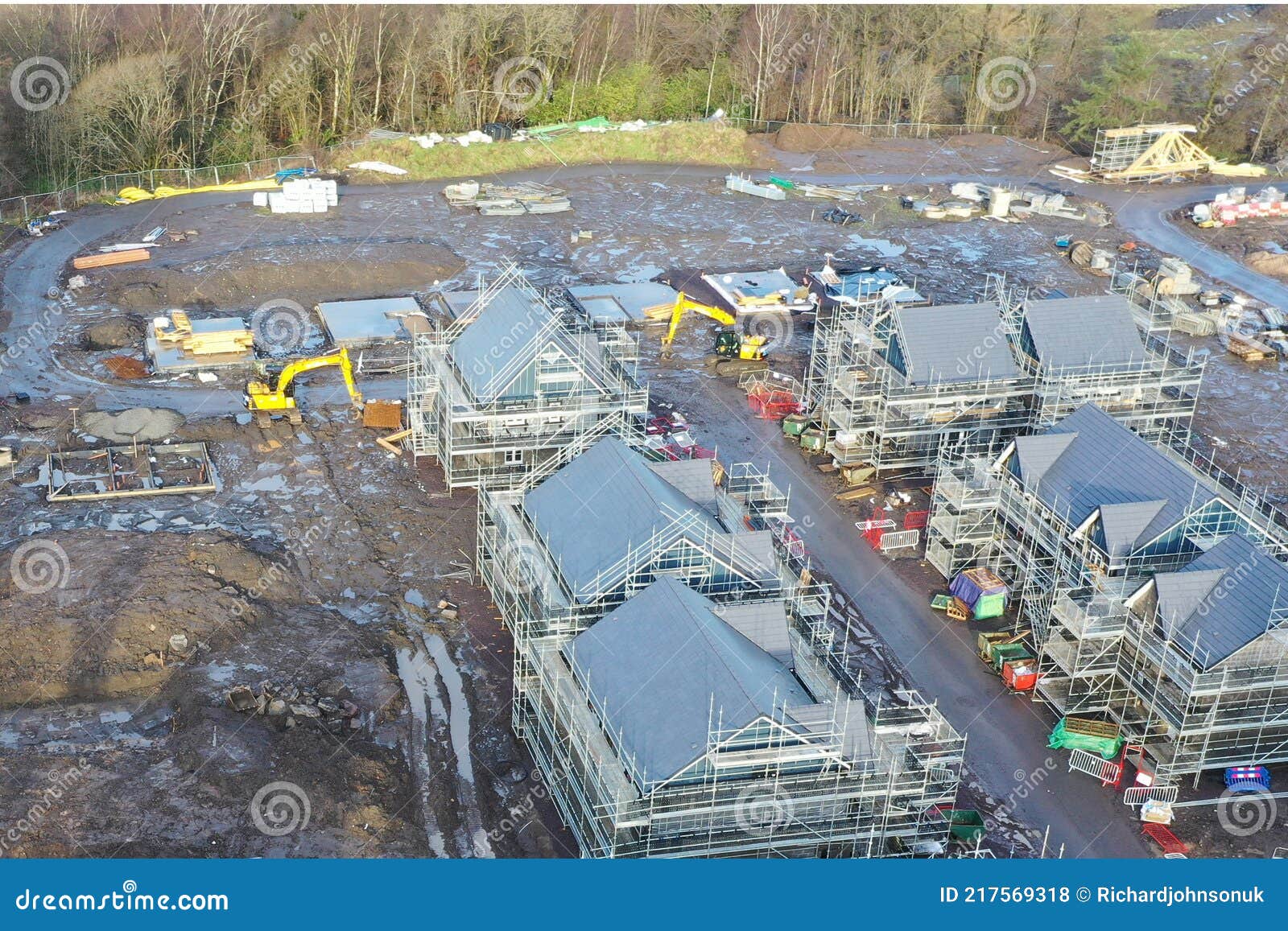 House Development Construction Site in Progress Aerial View Stock Photo ...