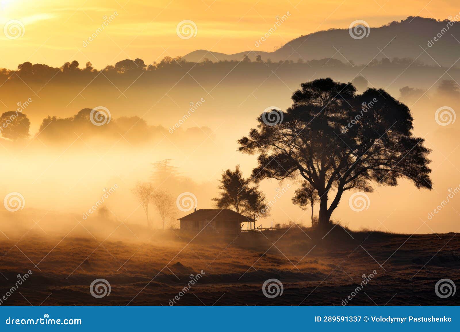 House in the Distance with Tree in the Foreground. Generative AI Stock ...