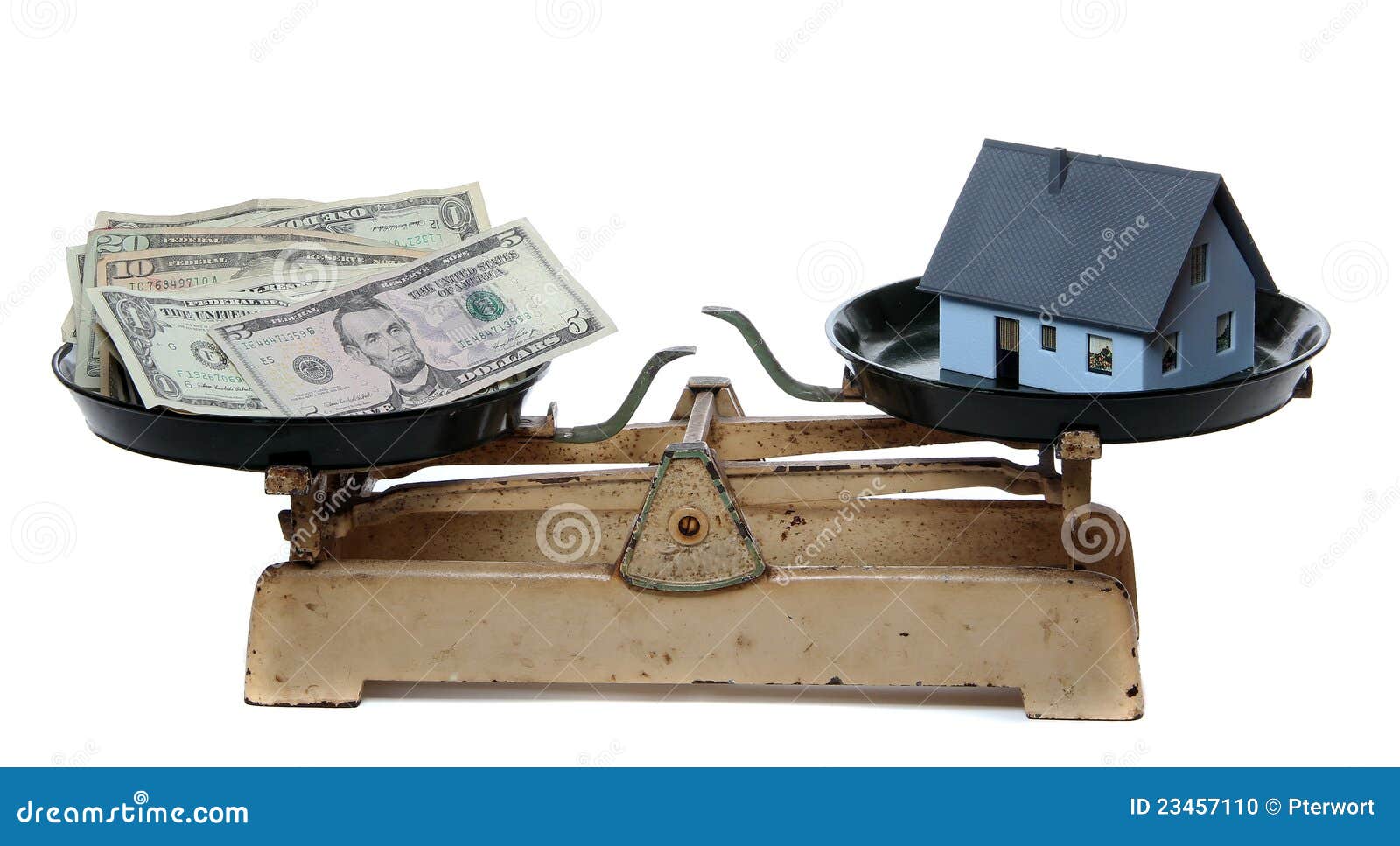 House and Dollar Notes on Scale Stock Photo - Image of cash, banknote ...