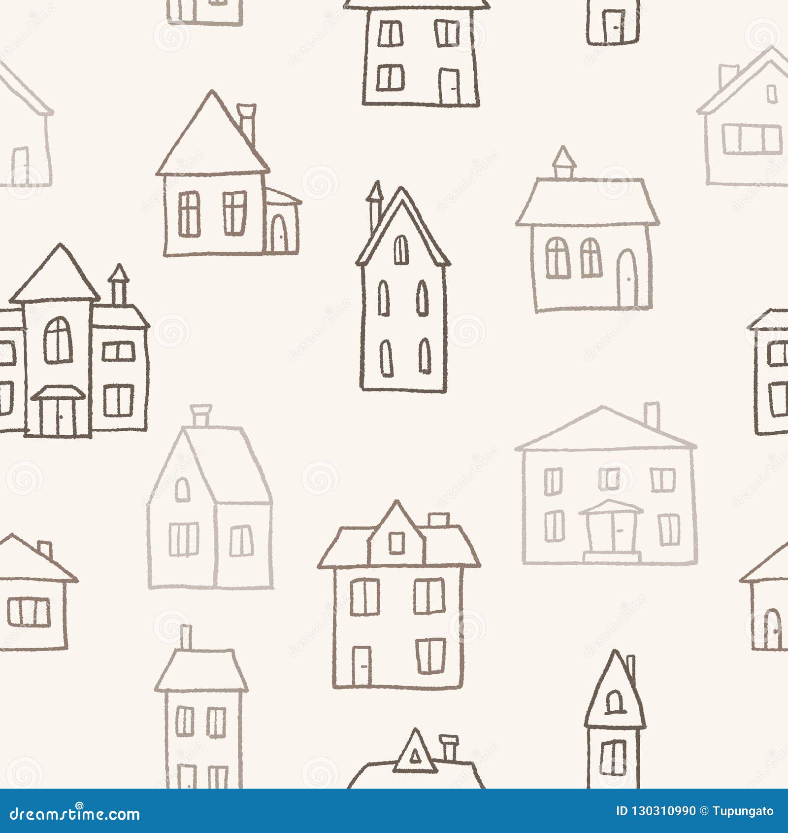 House doodle pattern stock illustration. Illustration of style - 130310990