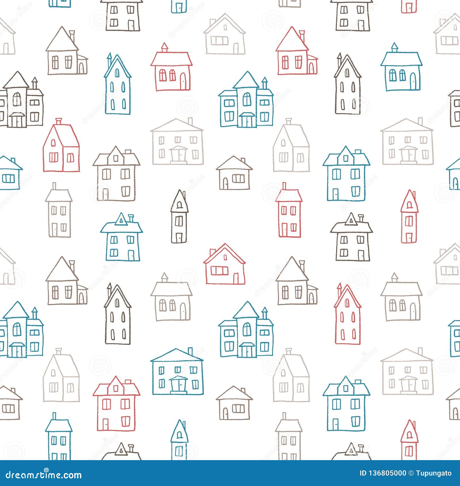 House Doodle Seamless Pattern. Vector Pattern With Various Houses ...