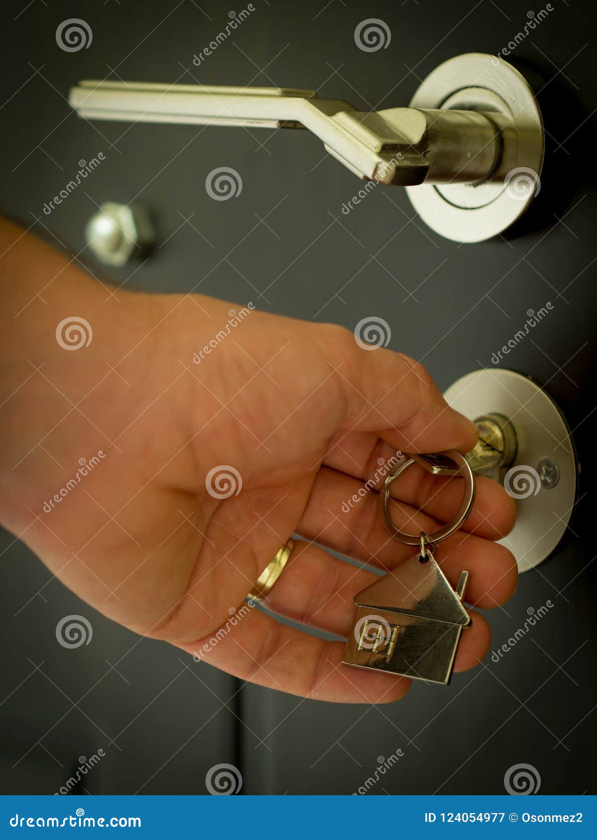 House Door Lock on Key with Keychain Stock Image - Image of home, enter ...