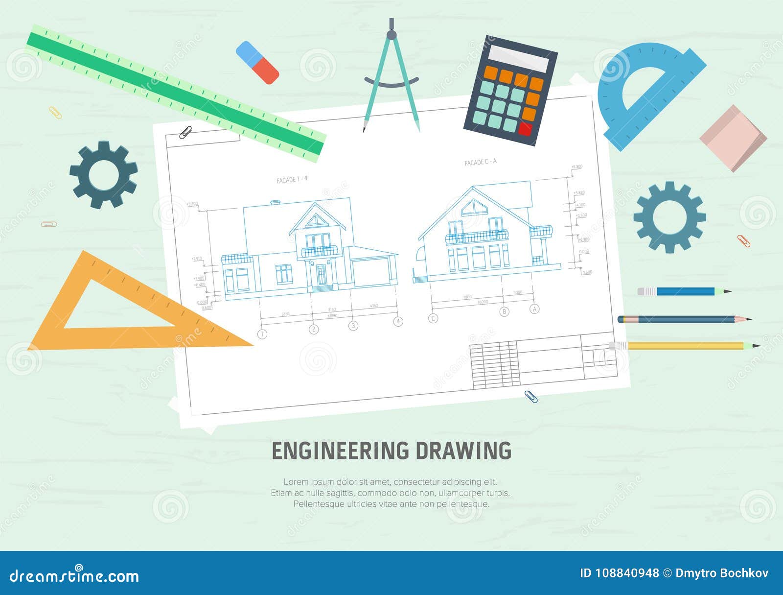 House Drawing and Drawing Tools. the Concept of Design Stock ...