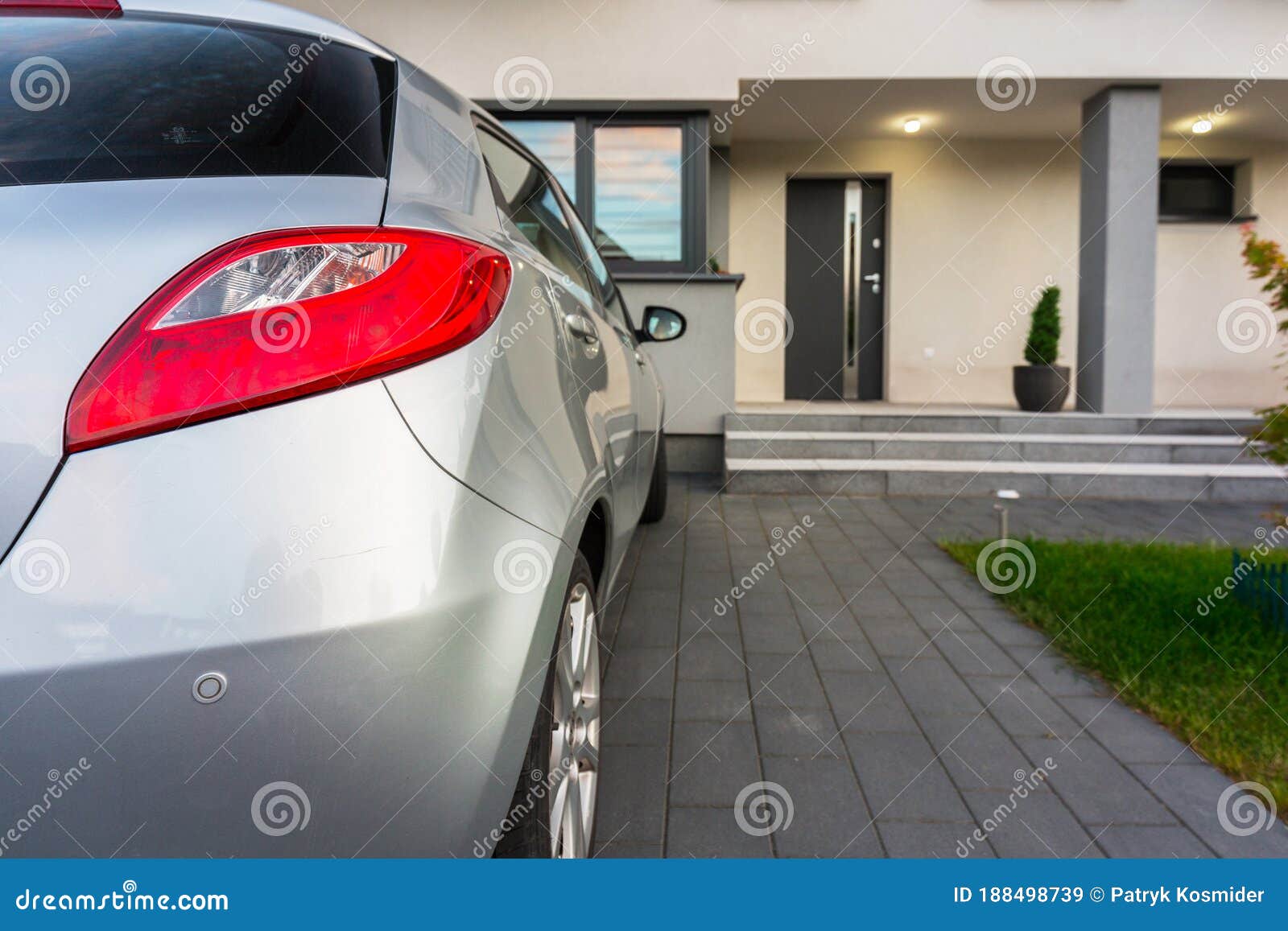 House driveway with a car stock image. Image of store - 188498739