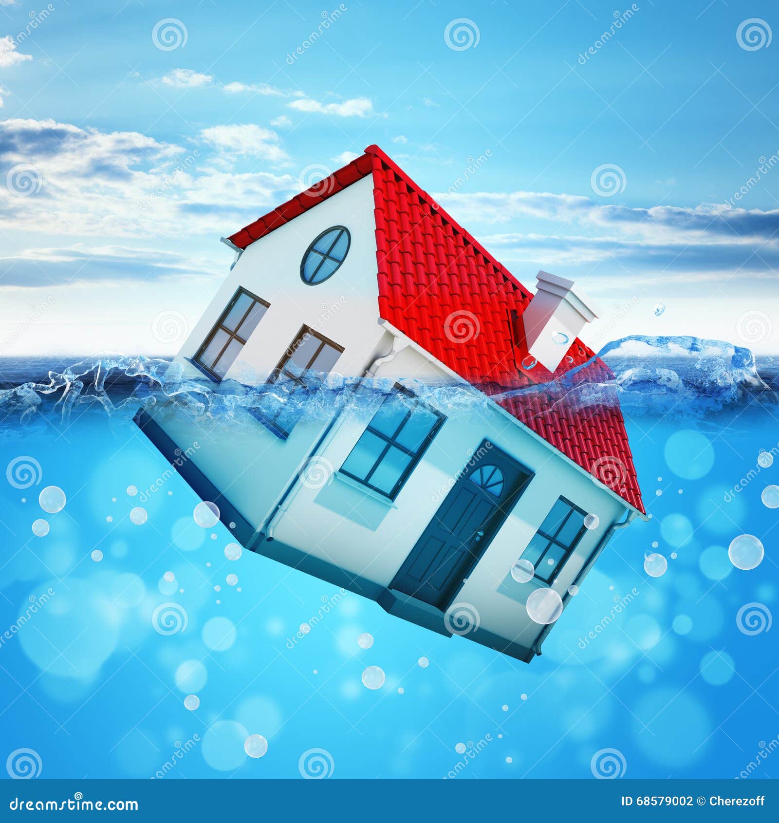 House drowning in sea stock photo. Image of ocean, estate - 68579002