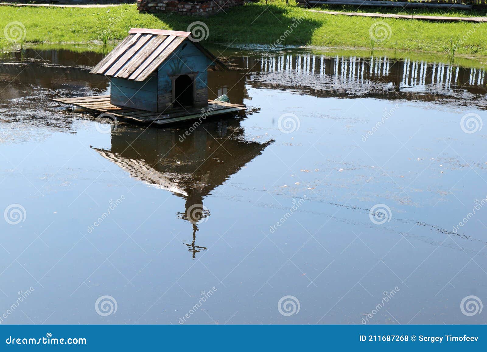 House for Ducks on the Pond in the Village Stock Photo - Image of river ...