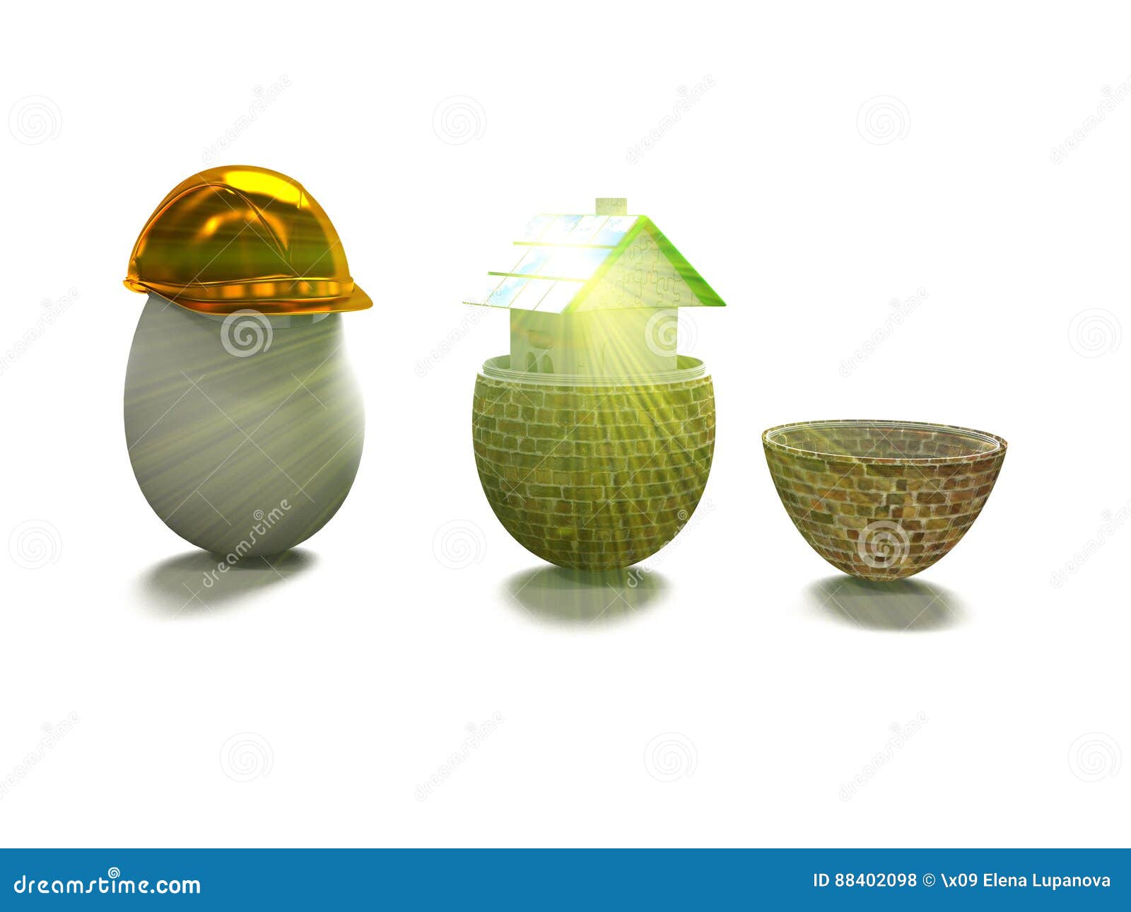House in Egg and Egg in Construction Helmet 3d Render Stock Photo ...