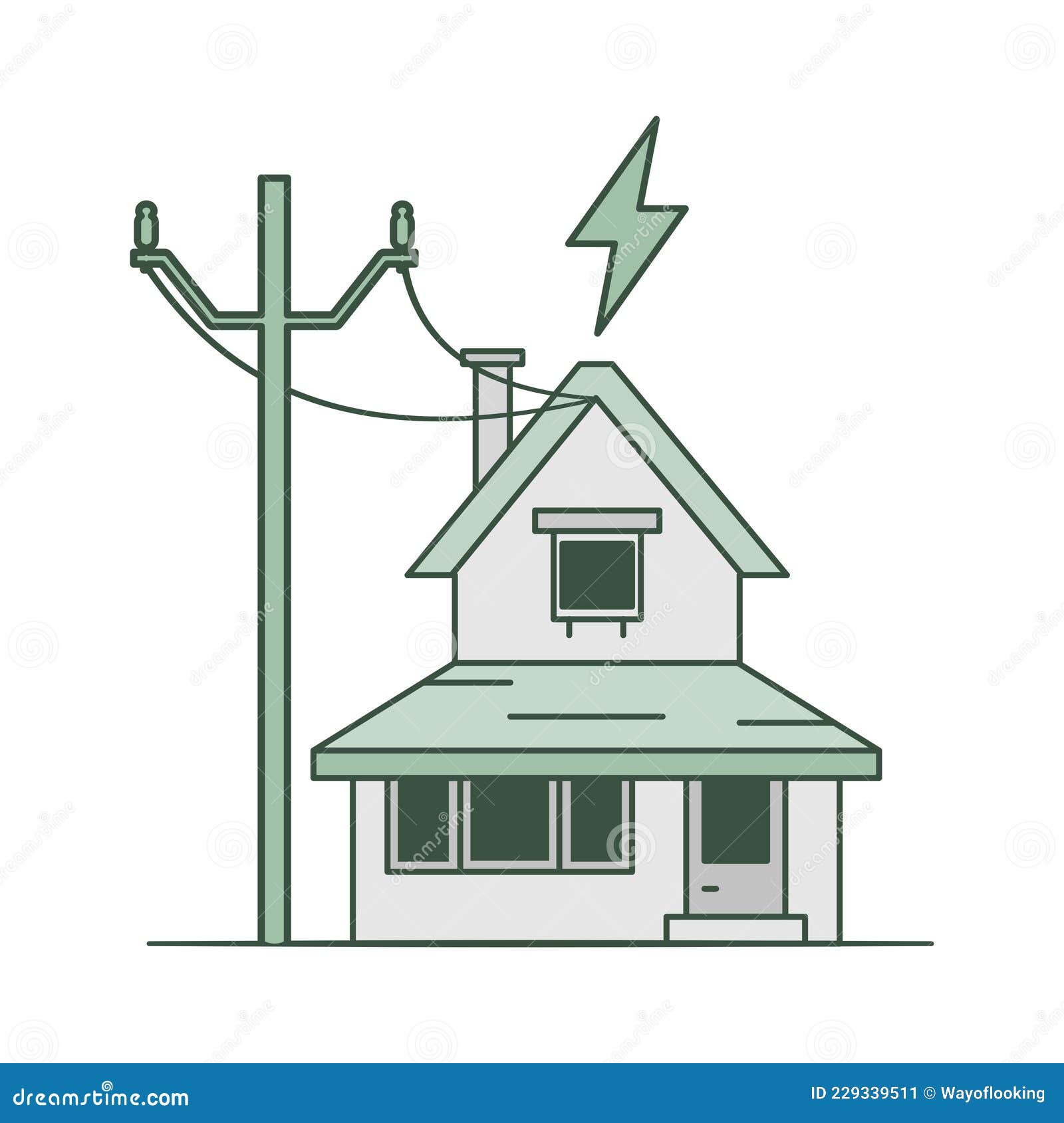 Electric Pole And House. Domestic Electrification Concept. Flat Style ...
