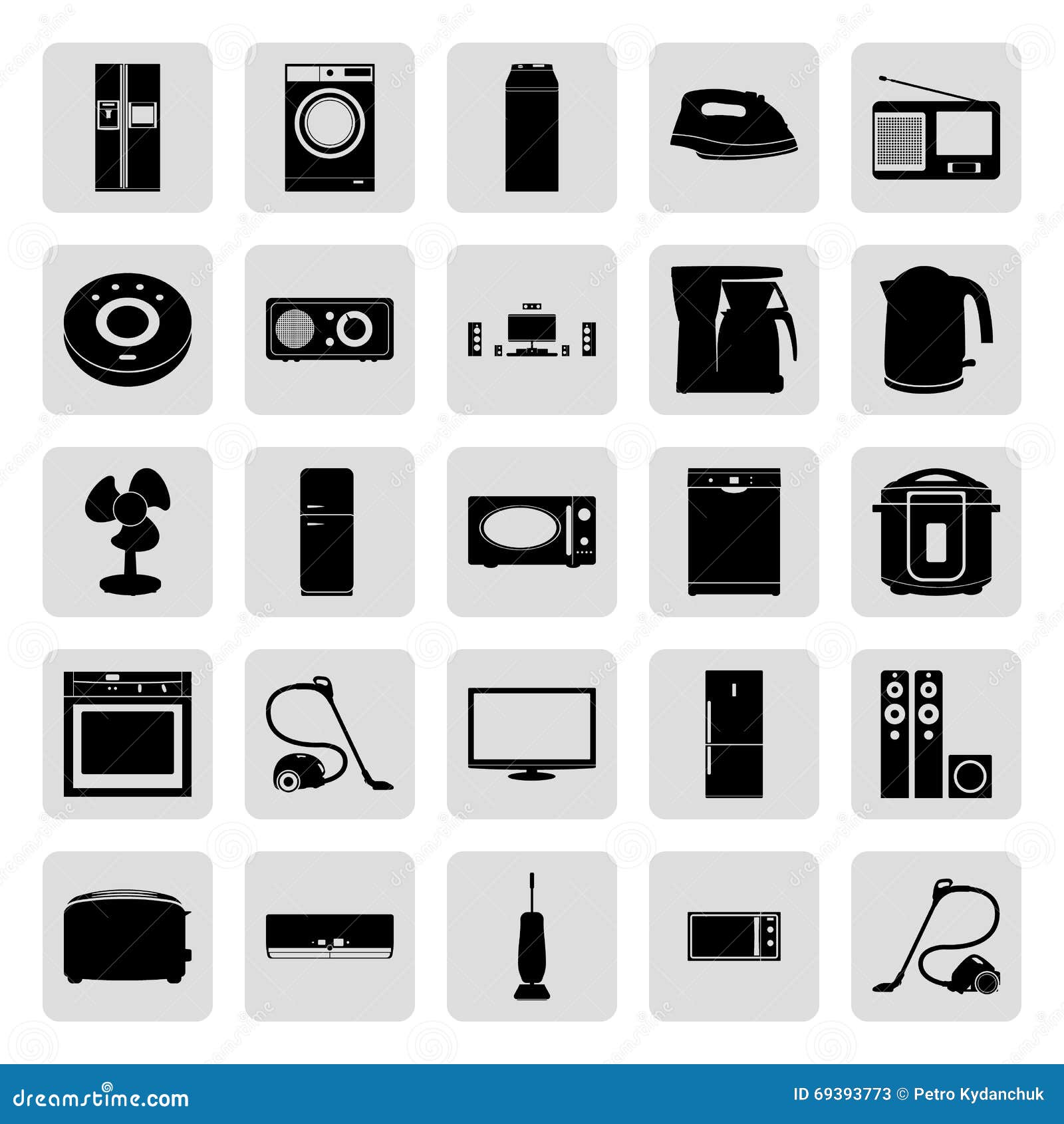 House Electronics Black Simple Vector Icons Set Stock Vector ...