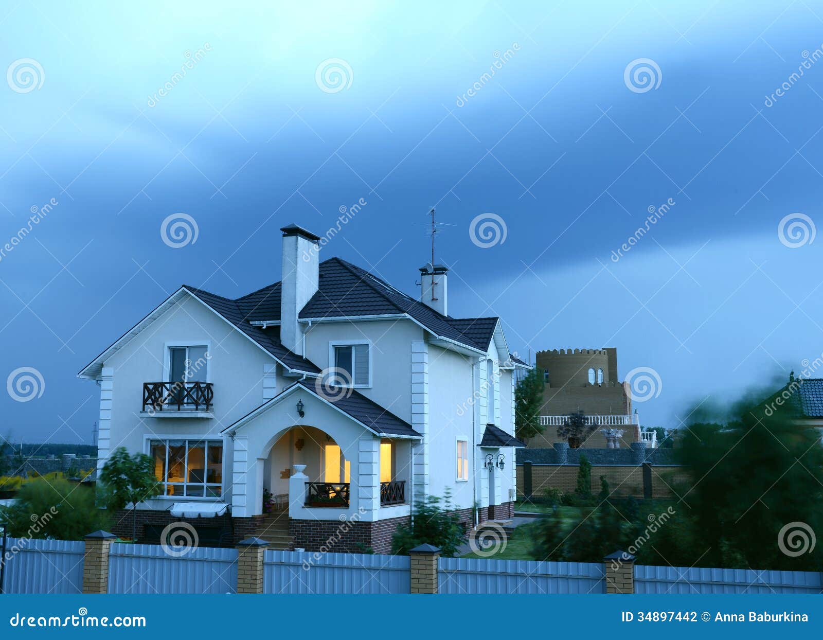 House in the evening stock photo. Image of landscape - 34897442