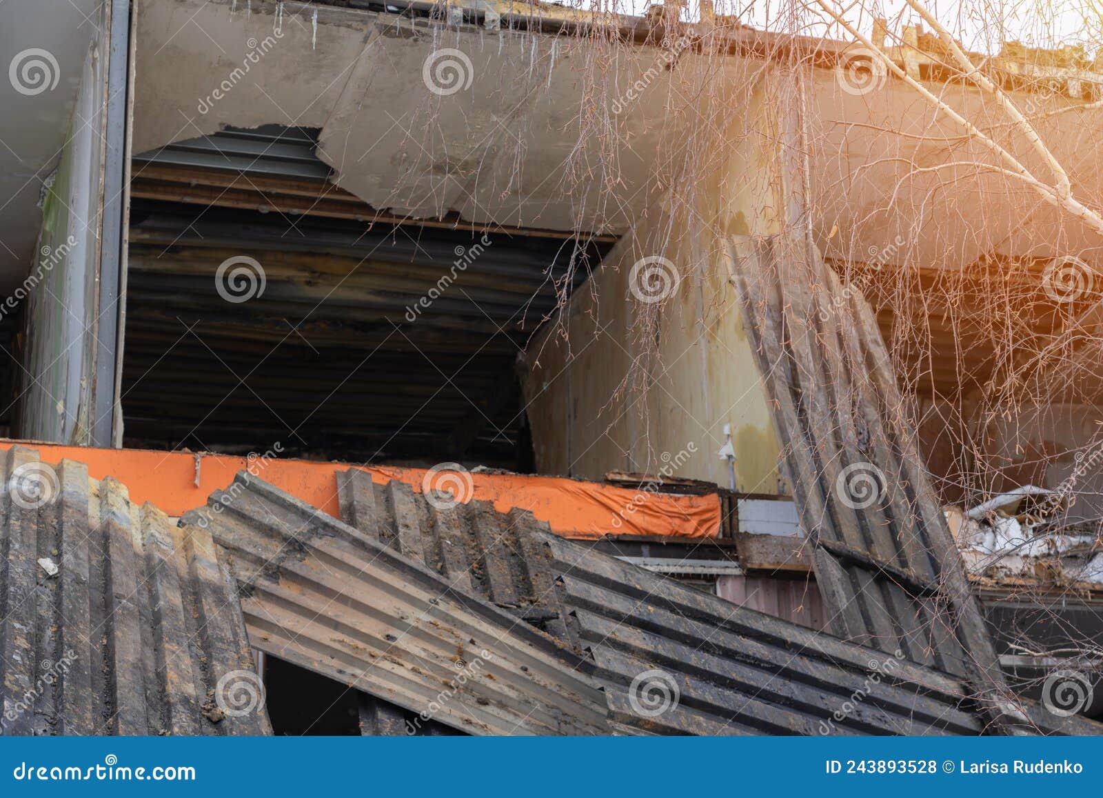 The House after the Explosion and Fire Stock Photo - Image of building ...