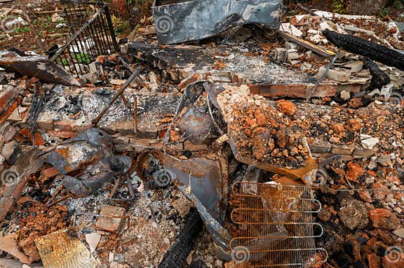 House after Explosion and Fire, Burning House Stock Photo - Image of ...