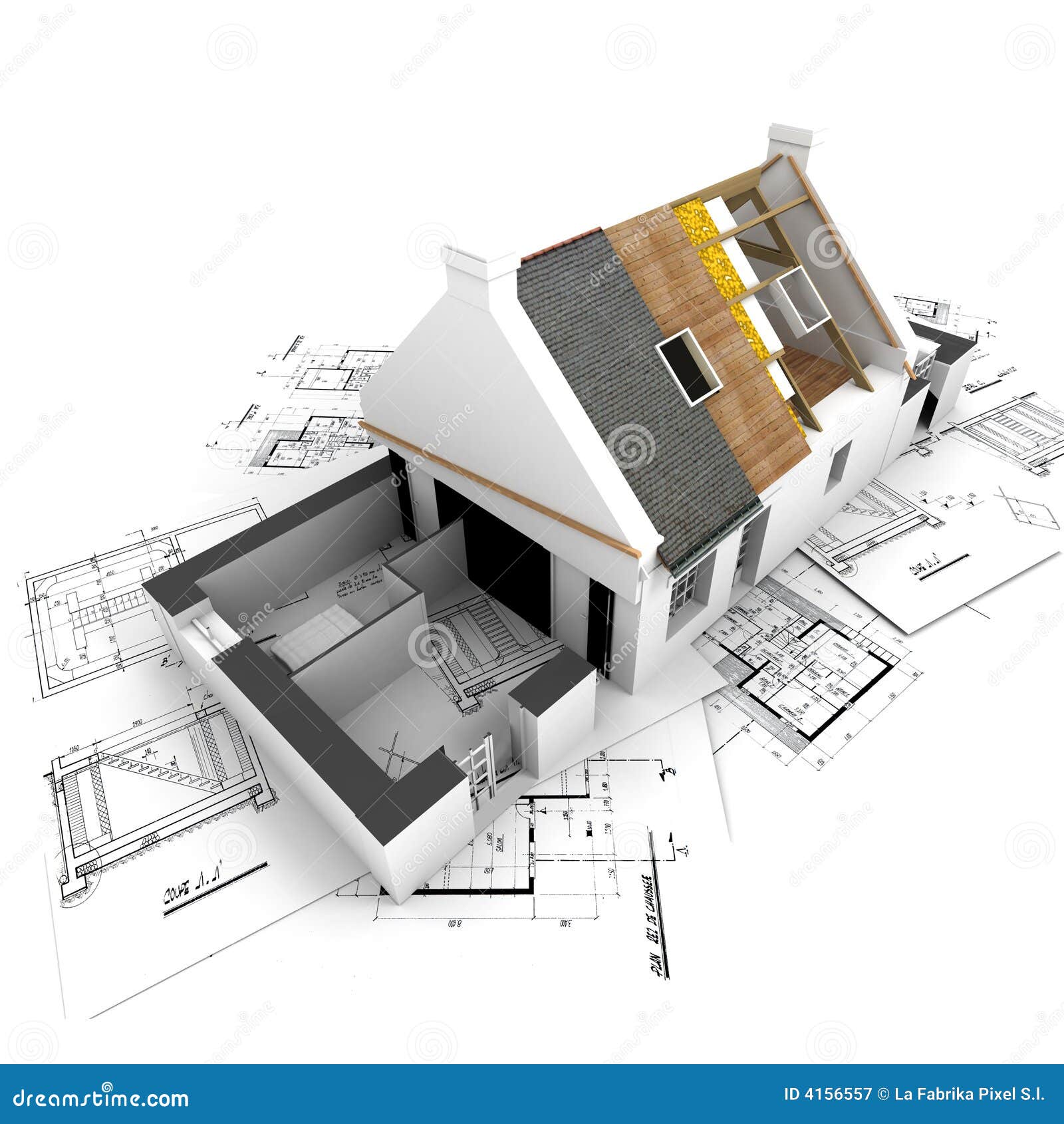 House with Exposed Roof Layers and Plans Stock Illustration ...