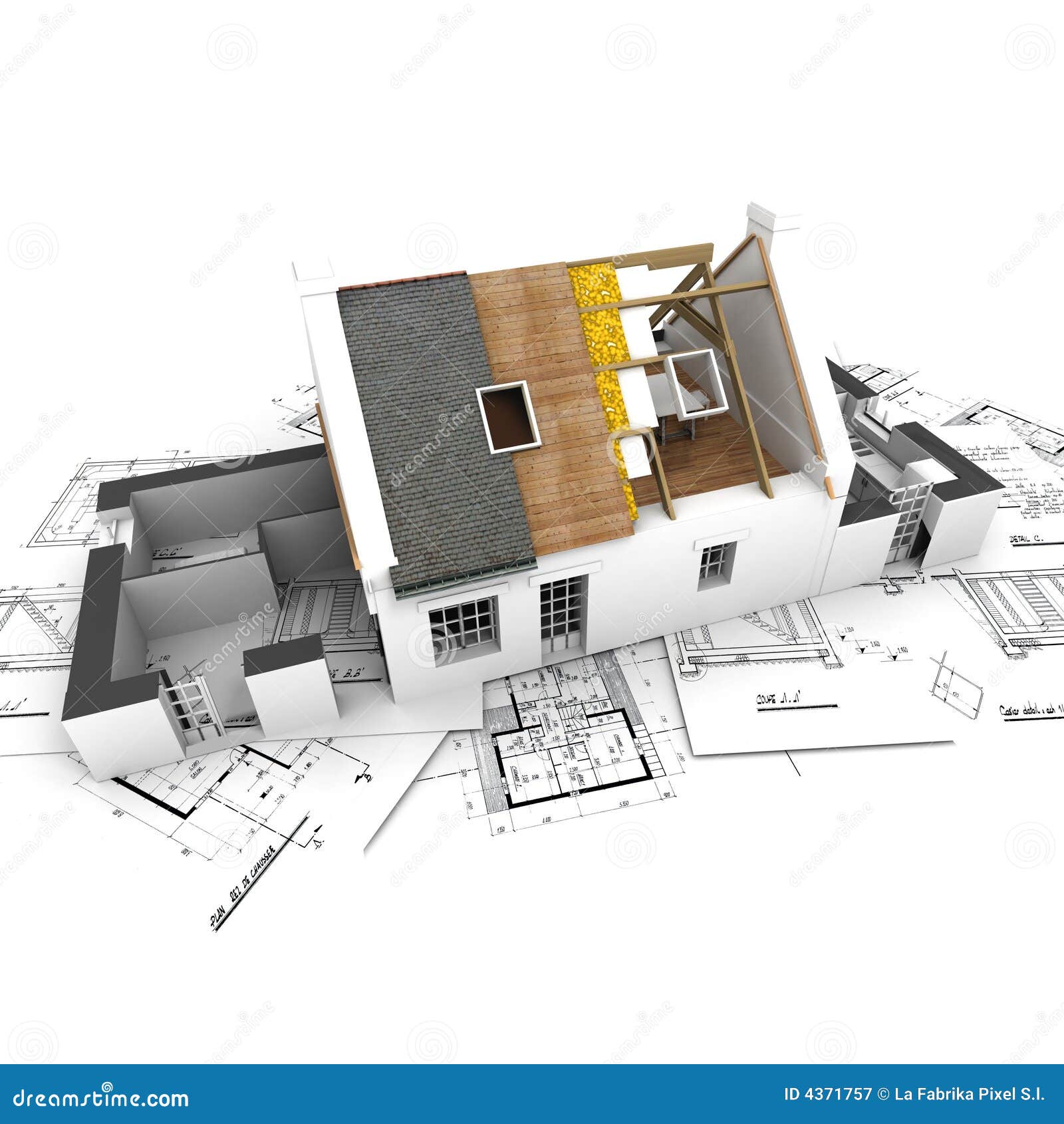House with Exposed Roof Layers and Plans Stock Illustration ...