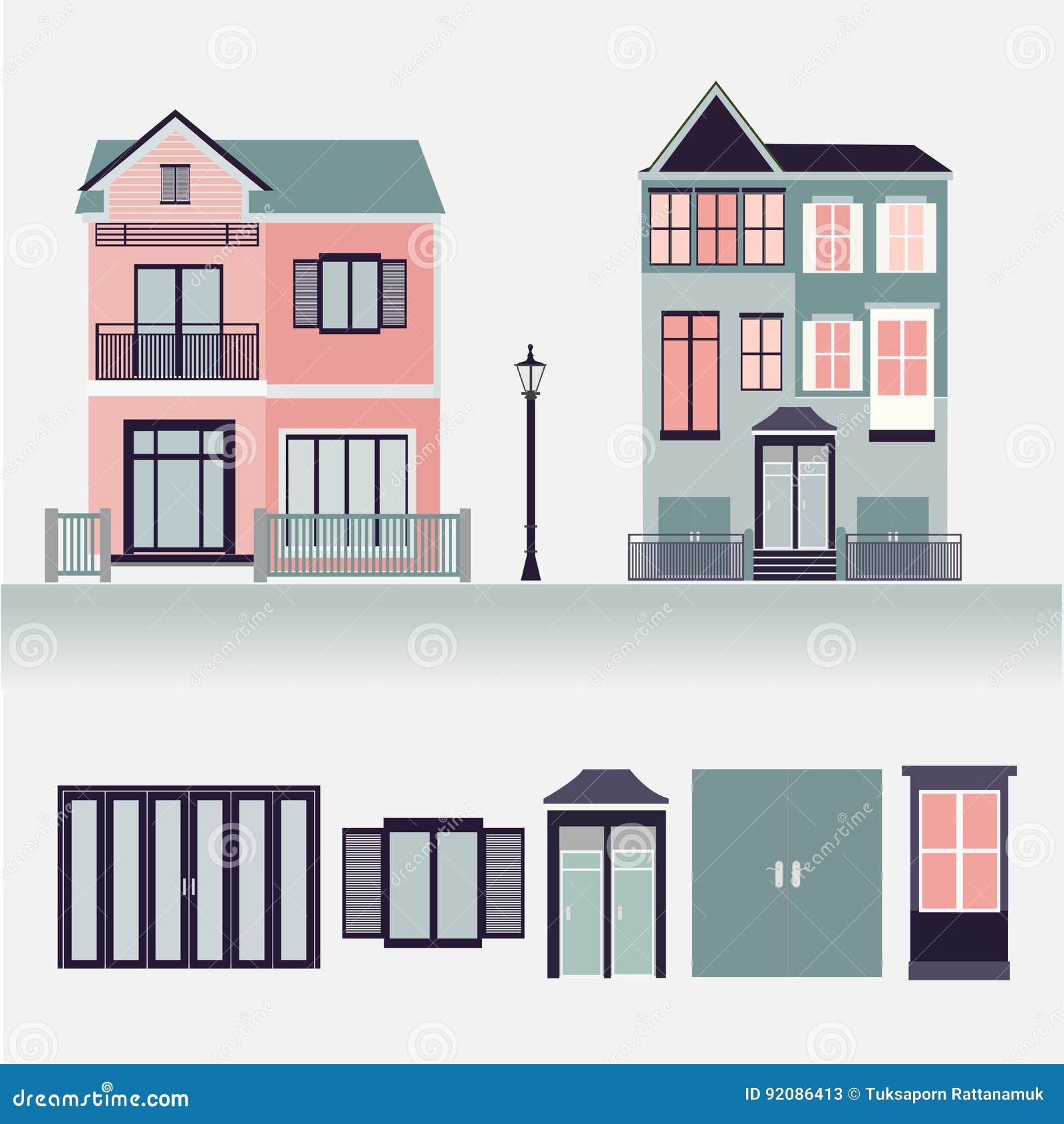 House Exterior Set Icons Vector Illustration Stock Vector ...