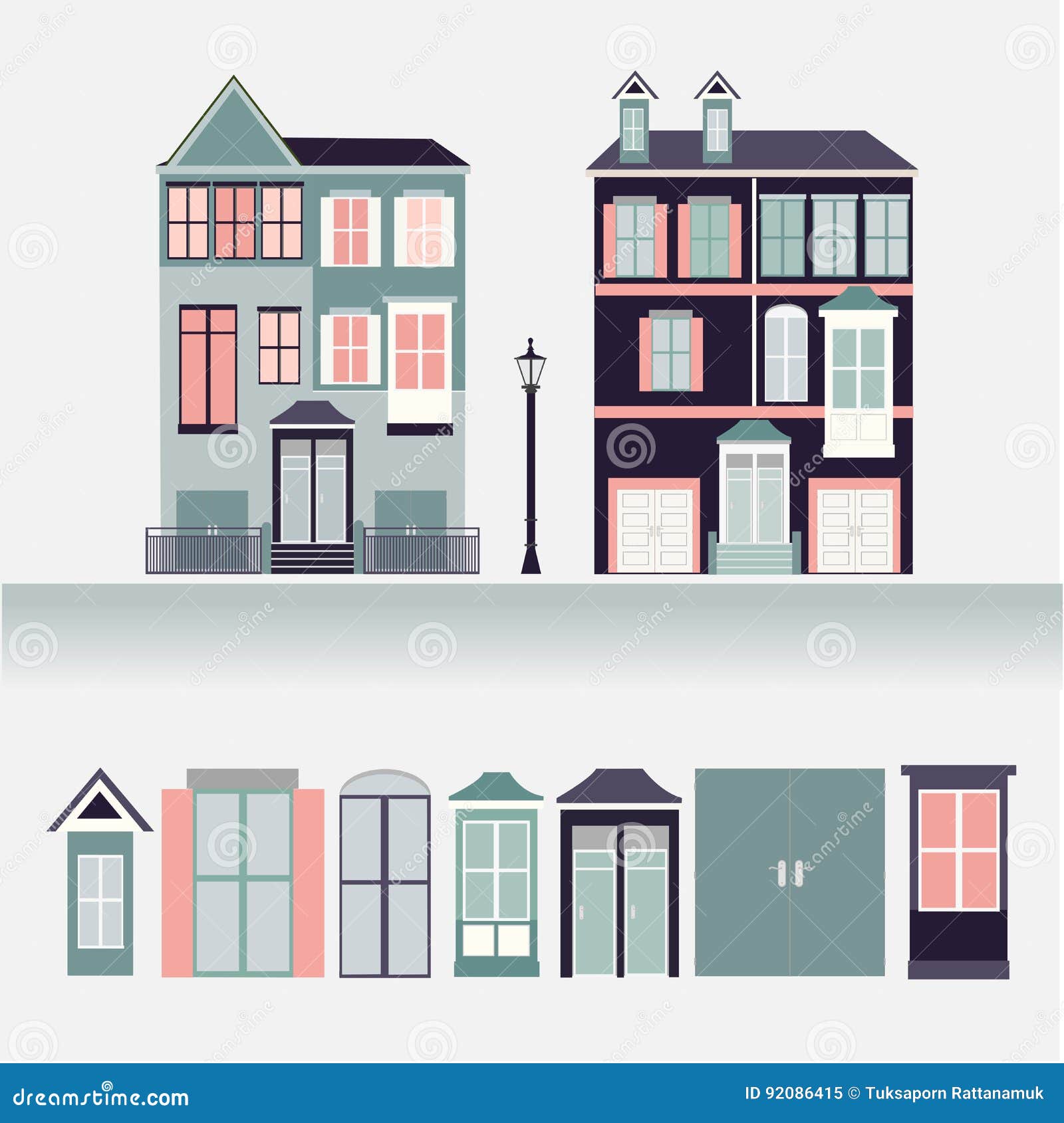 House Exterior Set Icons Vector Illustration Stock Vector ...