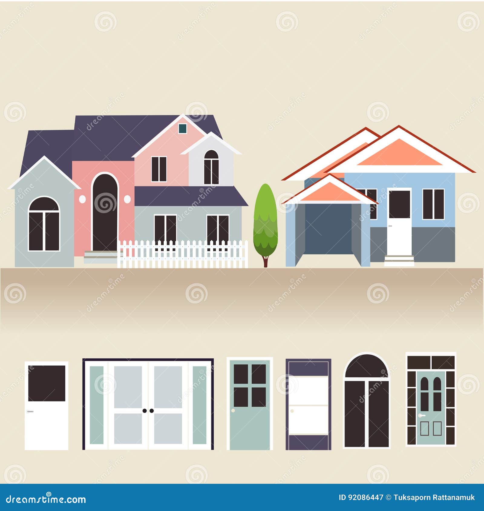 House Exterior Set Icons Vector Illustration Stock Vector ...