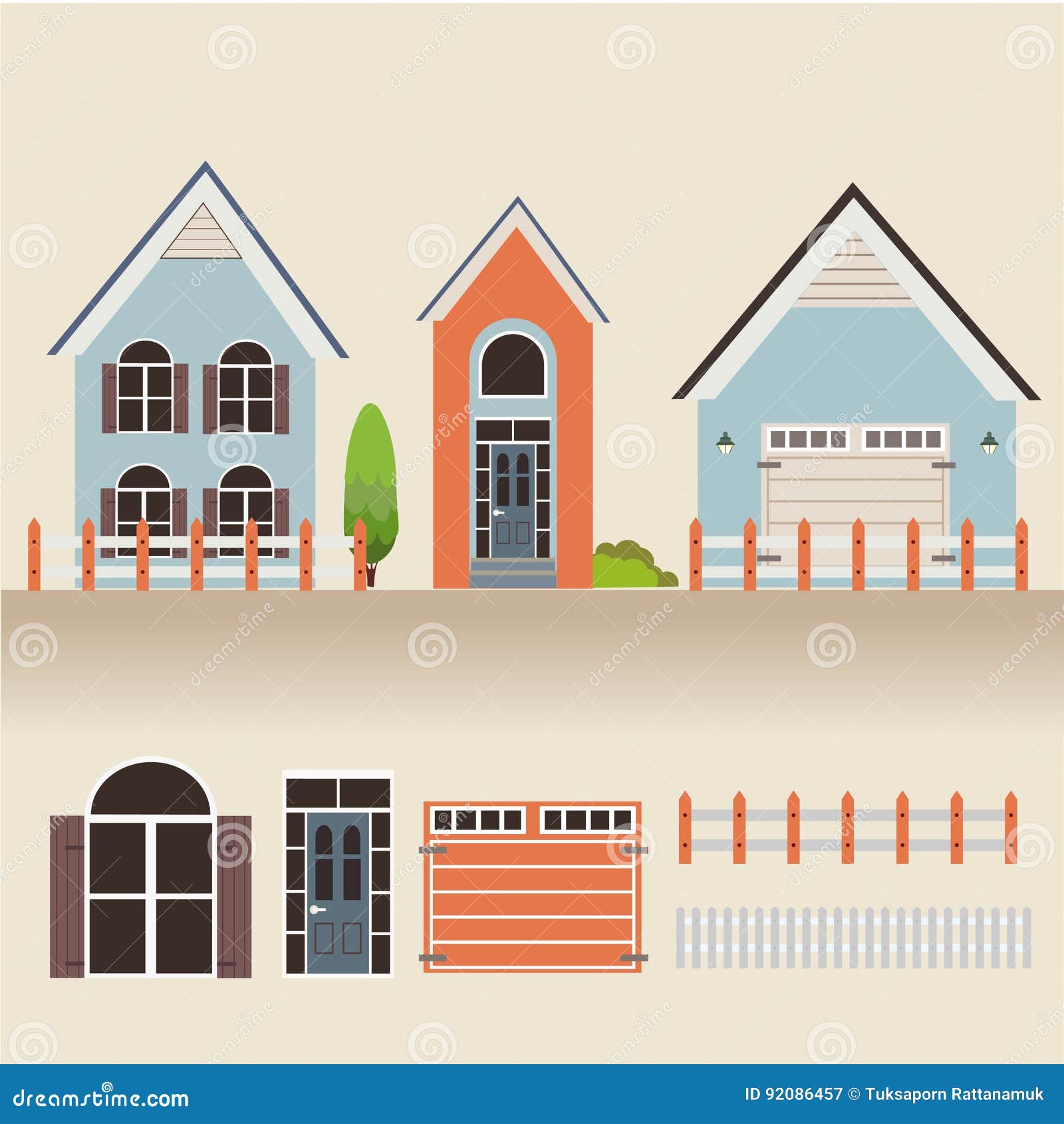 House Exterior Set Icons Vector Illustration Stock Vector ...