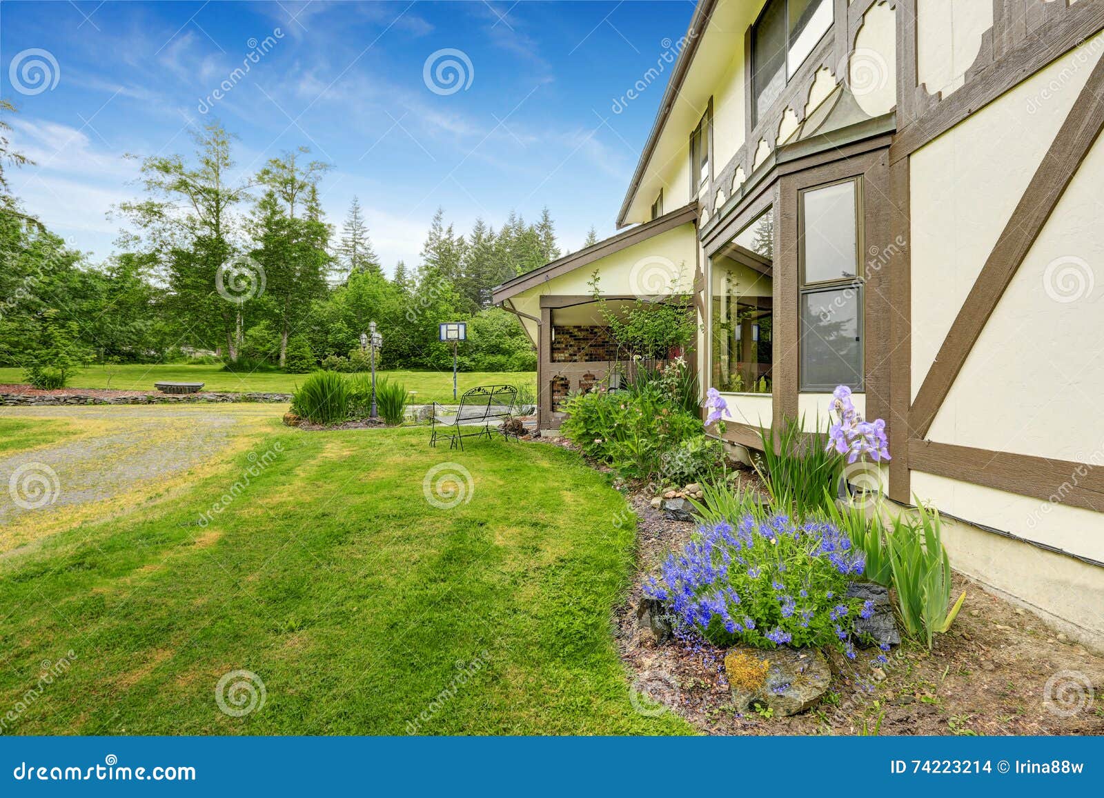 House Exterior. View of Landscape on Front Yard Stock Photo - Image of ...