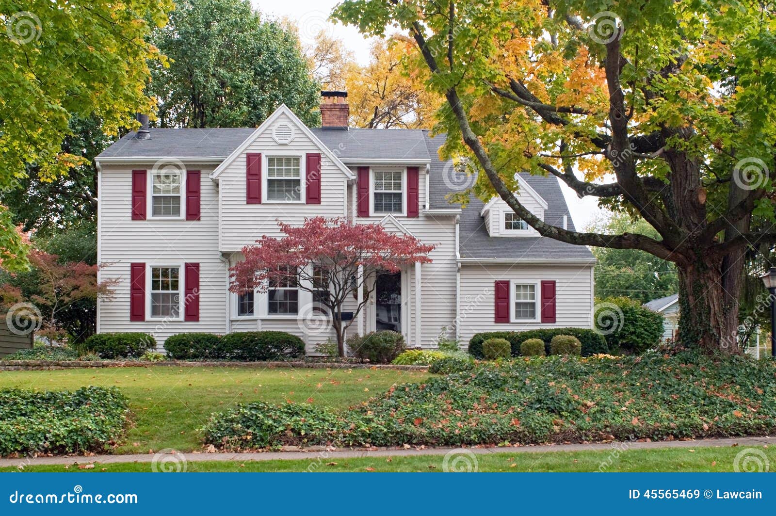 House in Fall with Red Shutters Stock Image - Image of luxurious ...