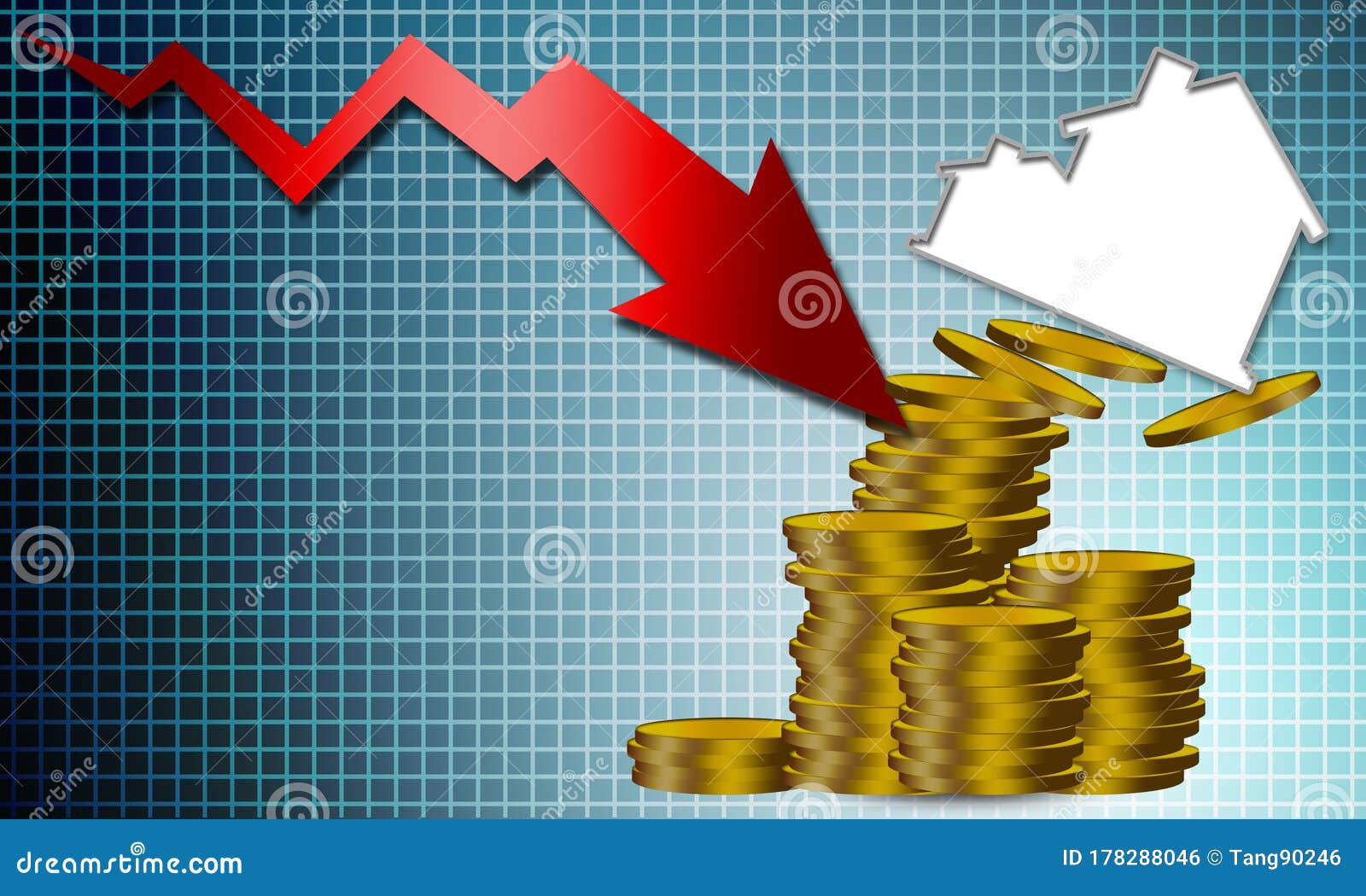 House Falling Down from Stack of Money Coin Stock Illustration ...