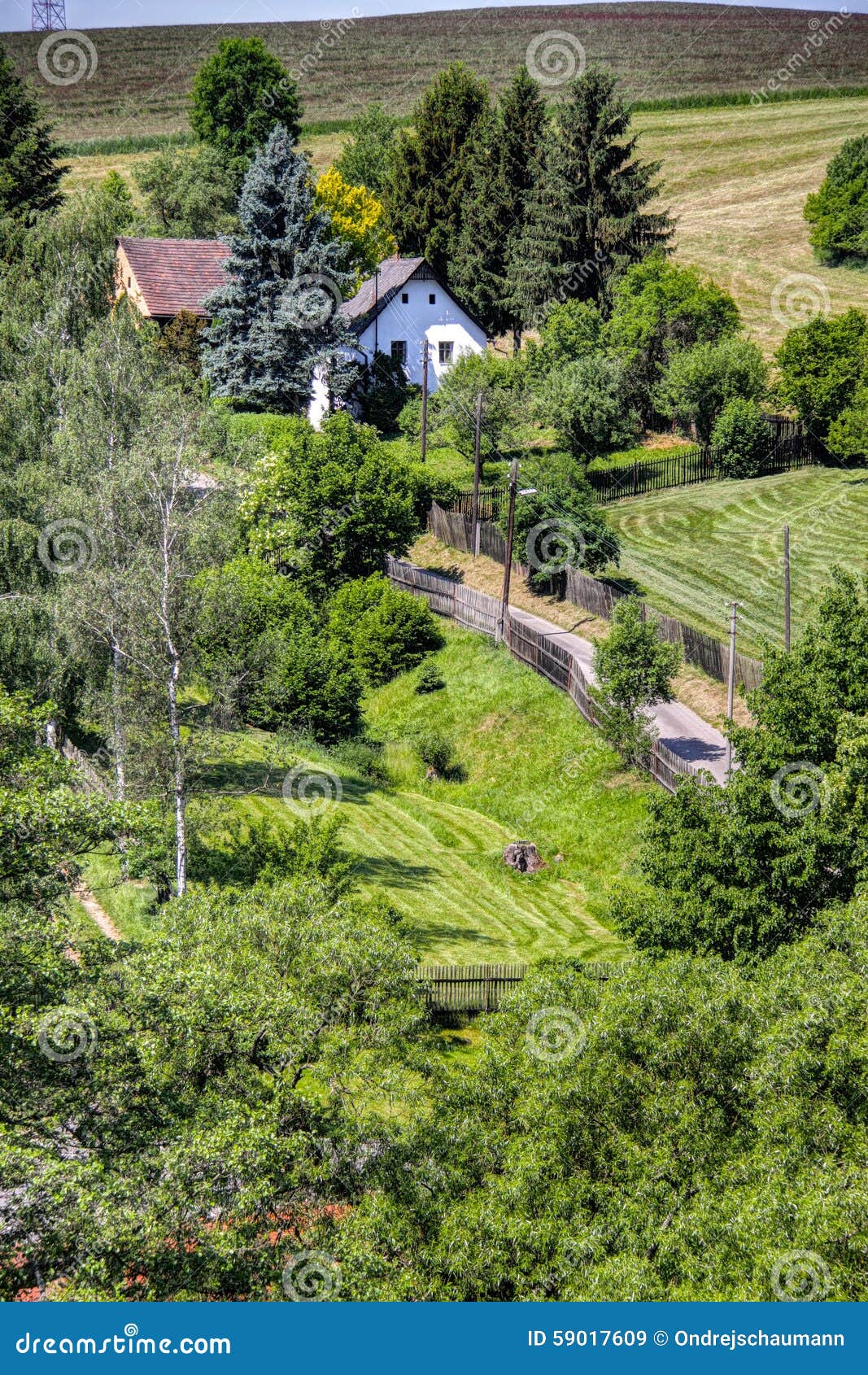 House in fields stock image. Image of railing, country - 59017609