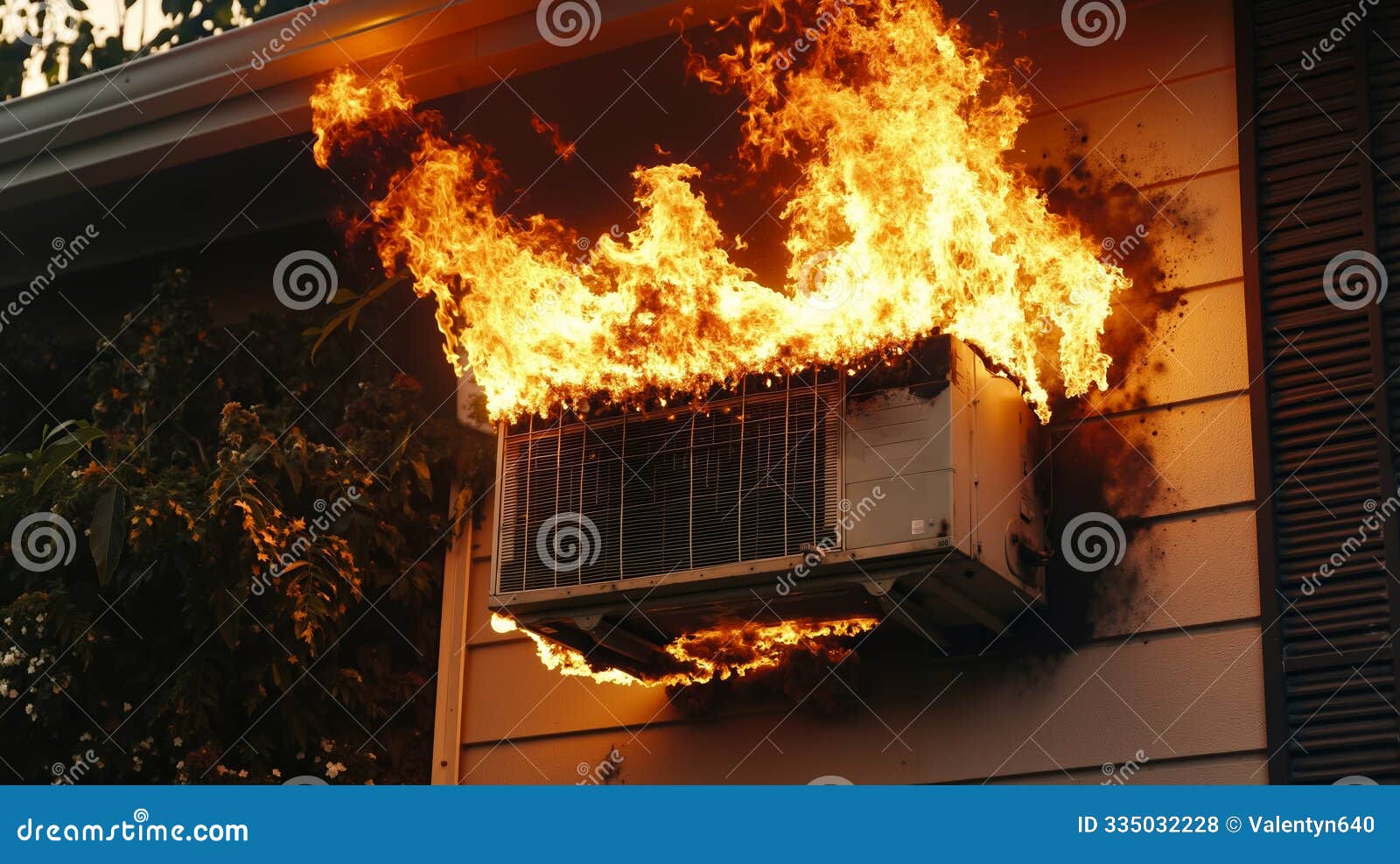 A House on Fire with an Air Conditioner on the Side of it Stock Photo ... A House on Fire with an Air Conditioner on the Side of it Stock Photo ...