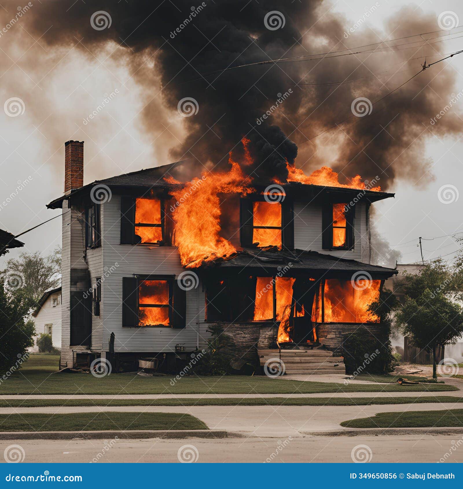 A House on Fire with Black Smoke Stock Illustration - Illustration of ...