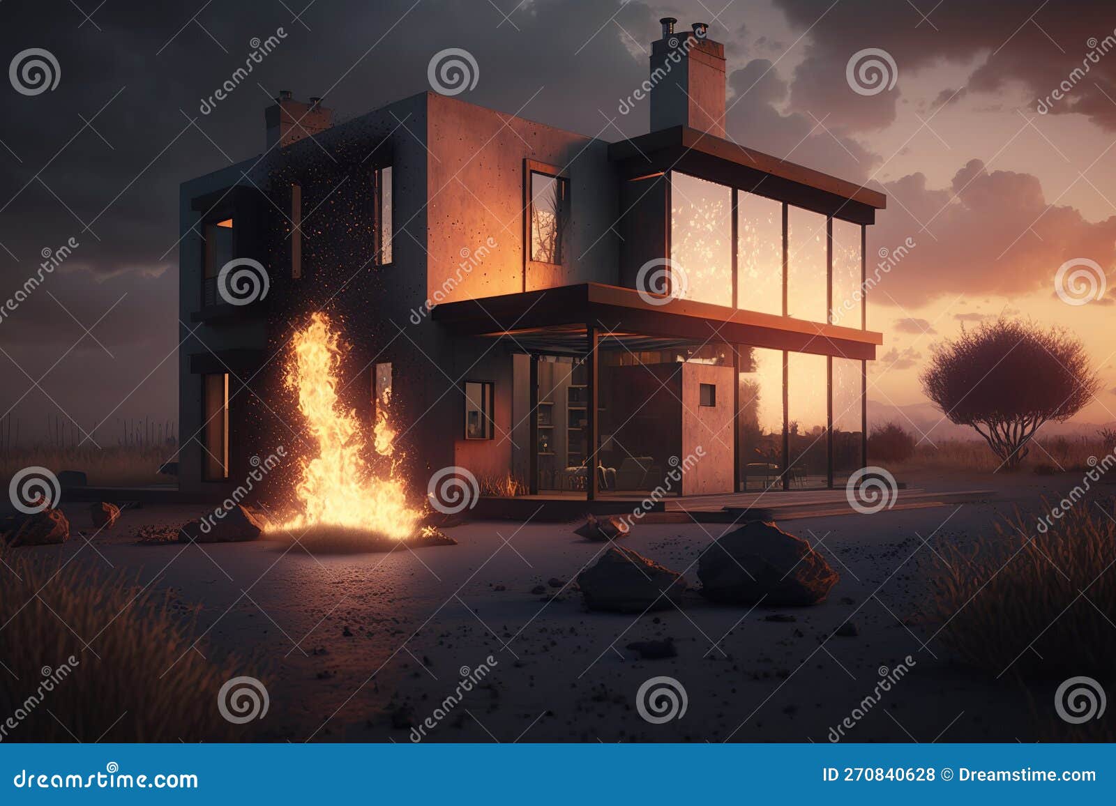 House or Fire and Burning Down, Home Insurance Concept. Generative Ai ...
