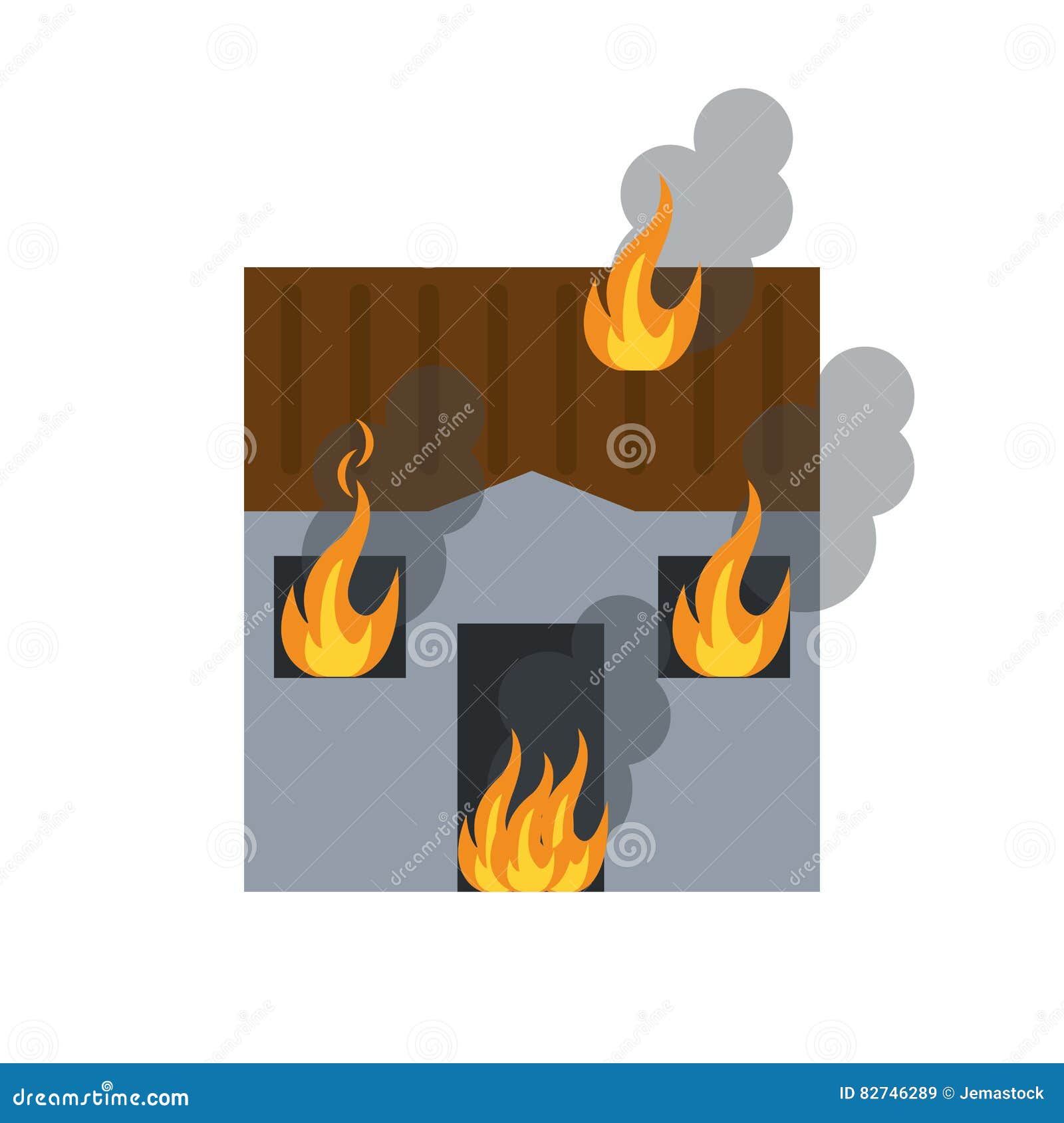 House Fire Bursts Windows Roof Stock Vector - Illustration of pollute ...