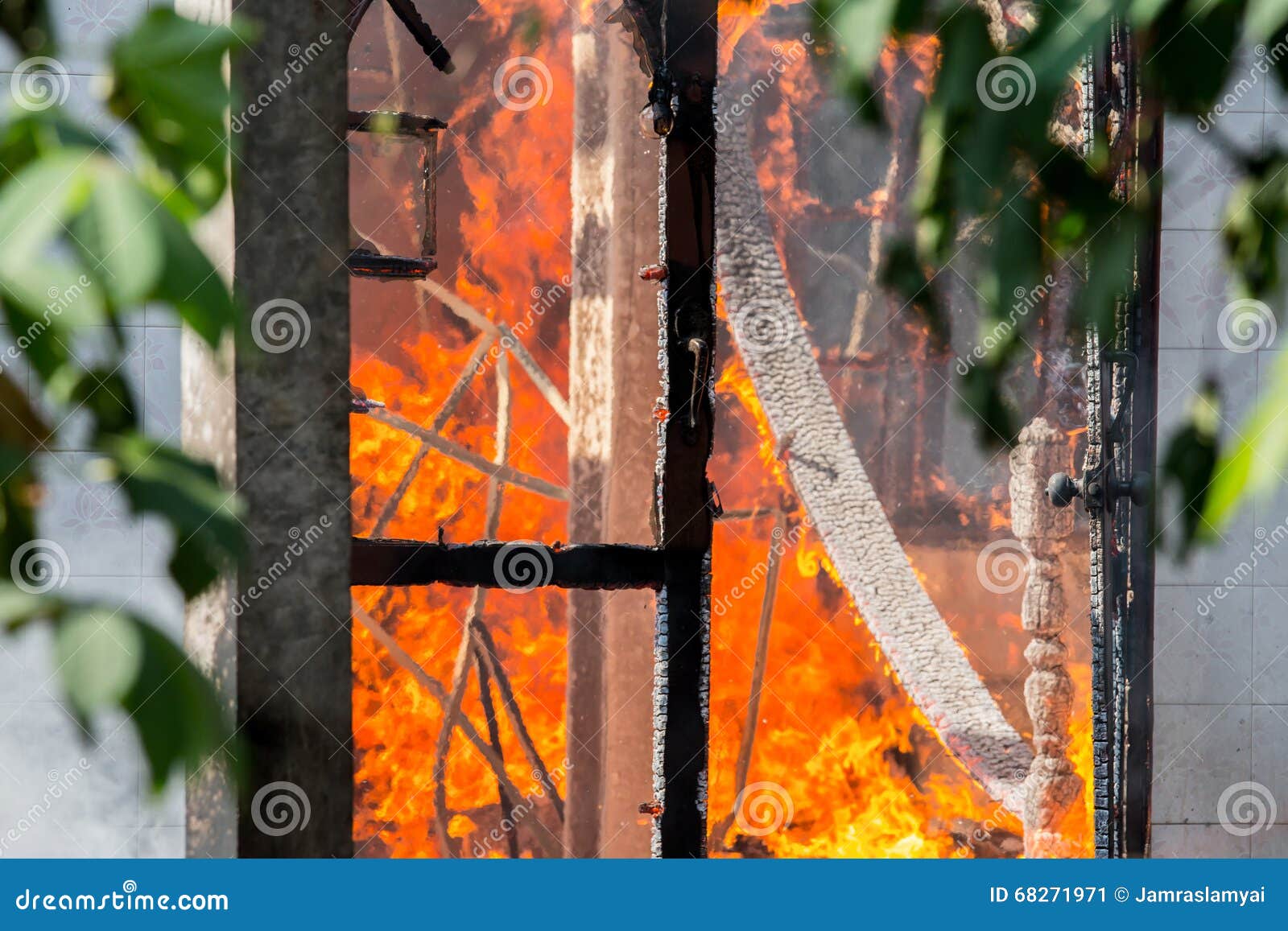 House fire stock image. Image of extinguish, heat, damage - 68271971