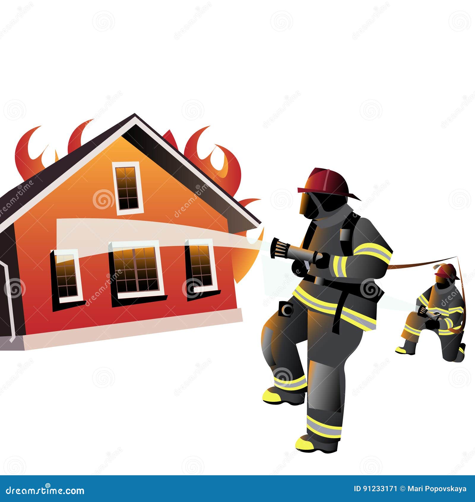 House on fire. stock vector. Illustration of firefighter - 91233171