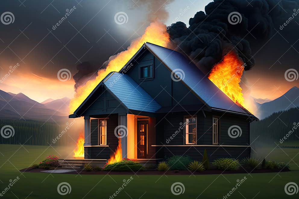House on Fire Generative AI Stock Illustration - Illustration of ...