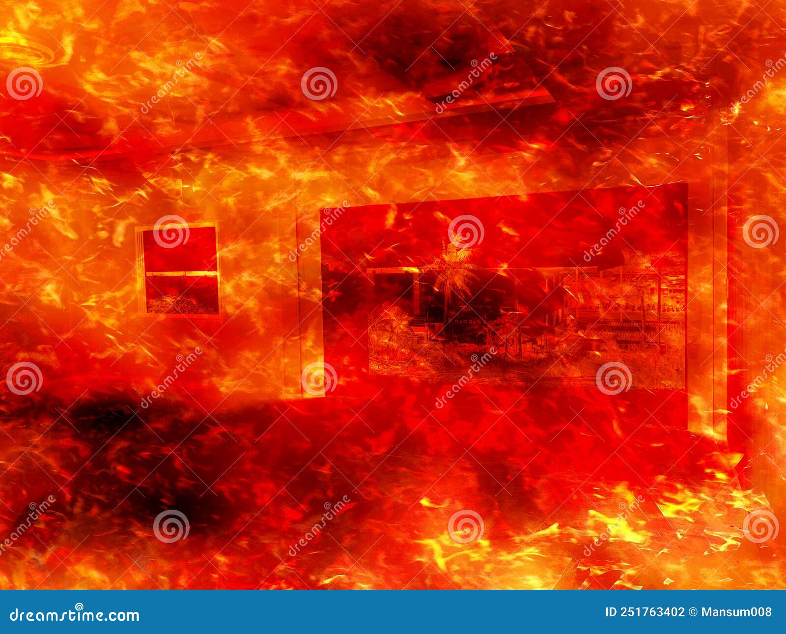 House Fire in the Hot Weather Stock Photo - Image of flame, blazing ...