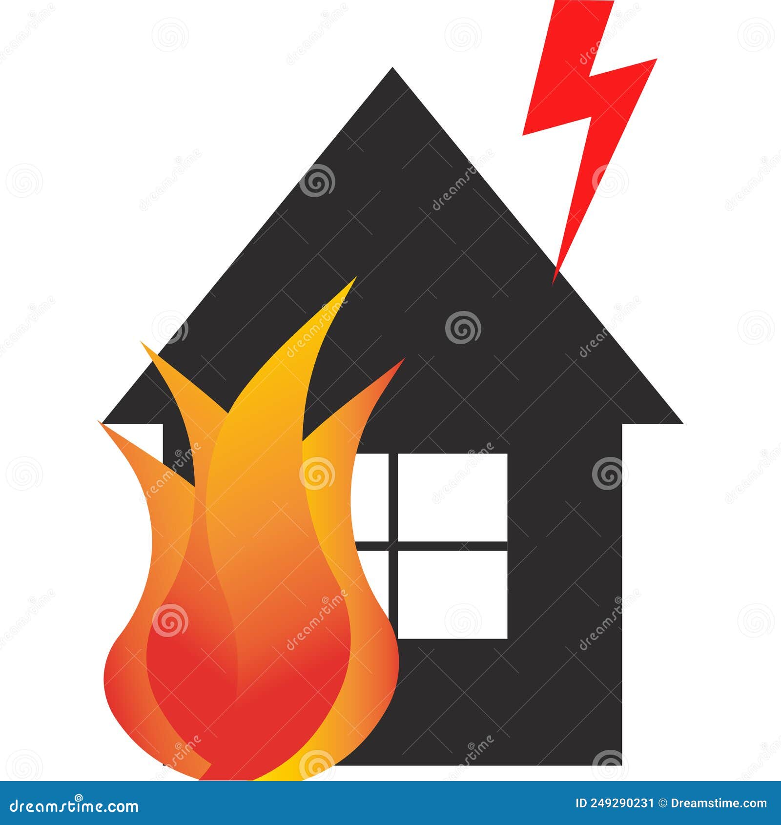 House Fire. Lightning Strike. Fire Prevention. Vector Image ...