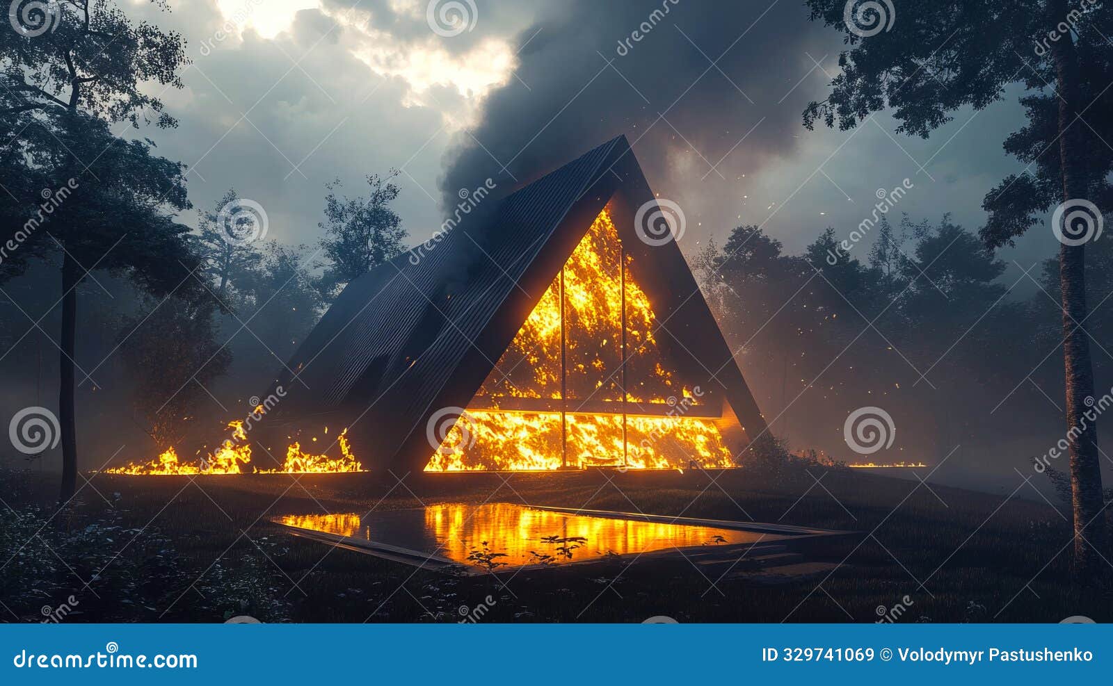 A House on Fire in the Middle of a Forest Stock Image - Image of rising ...