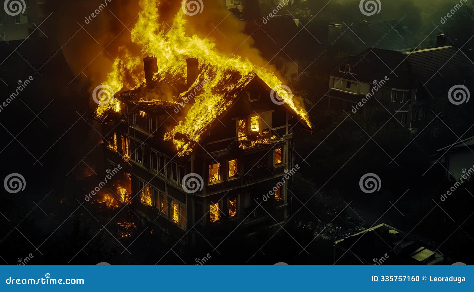A House on Fire in the Middle of a Residential Area Stock Illustration ...