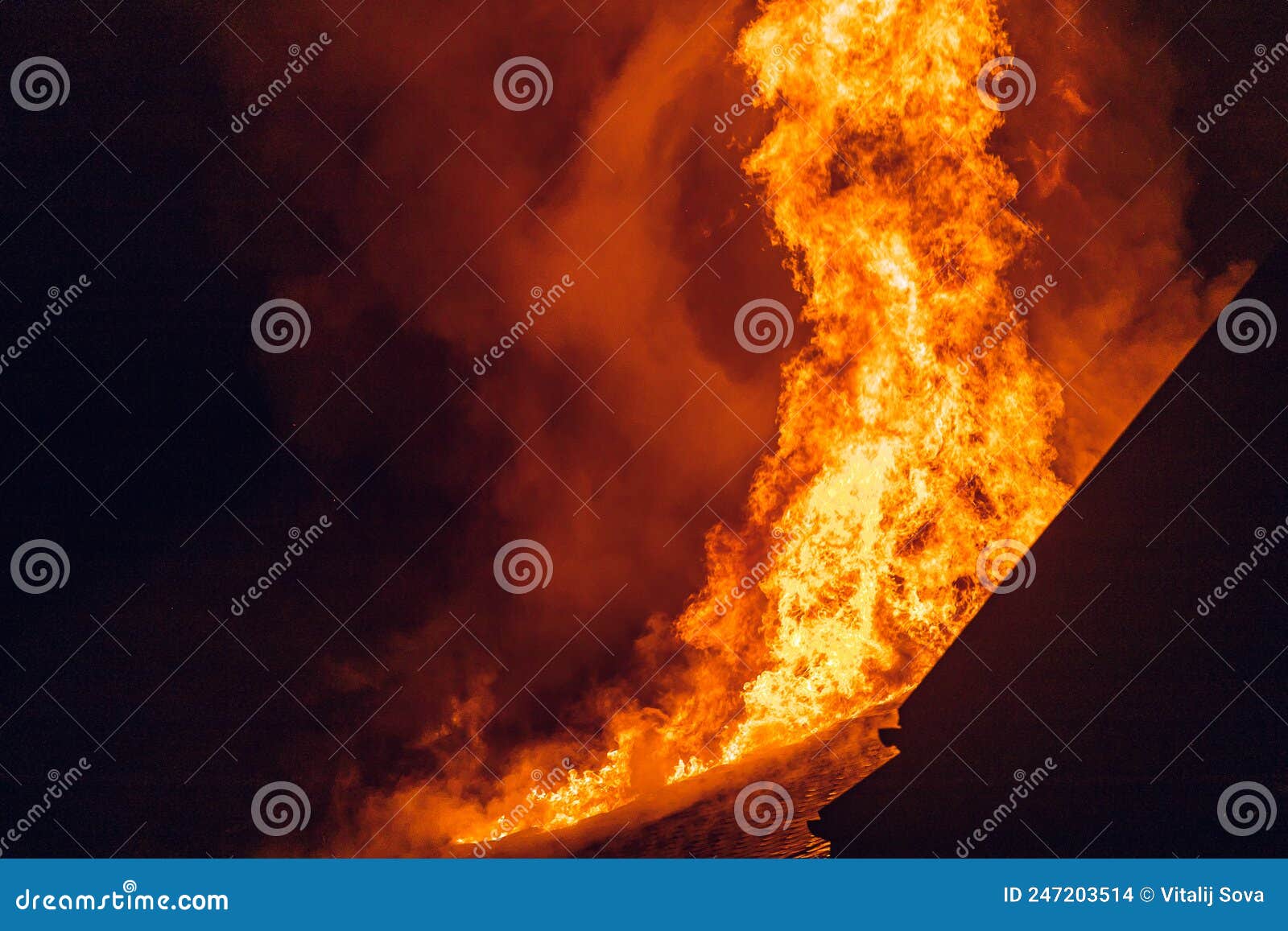 House on fire at night stock photo. Image of panorama - 247203514