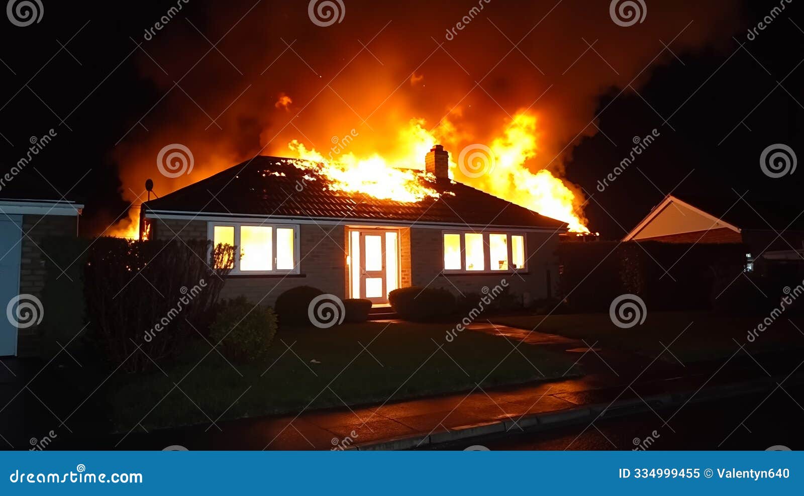 A House on Fire at Night with the Lights on Stock Image - Image of ...