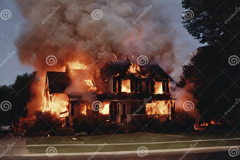 A House is on Fire with Smoke Billowing Out of the Windows Stock Image ...