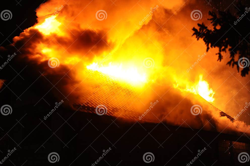 House in fire stock photo. Image of firefighter, heat - 53501252