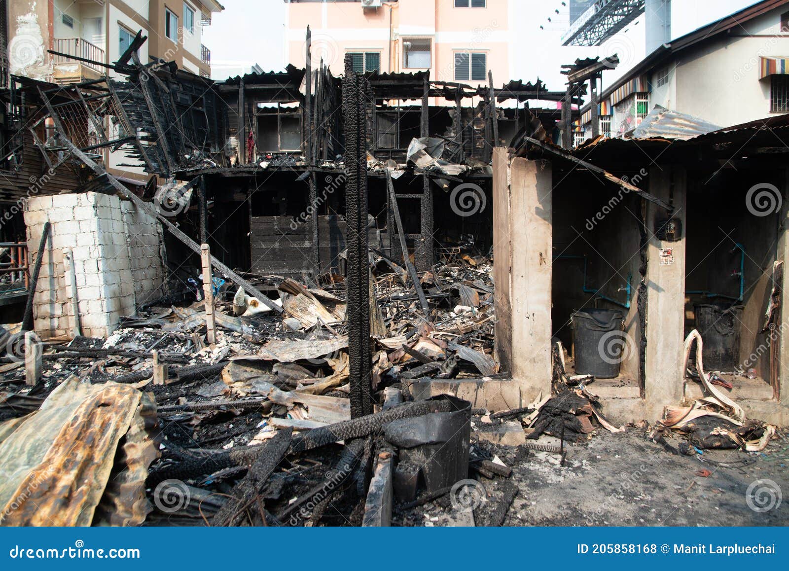 House on Fire in a Village, Rubble after the Fire. Editorial Stock ...