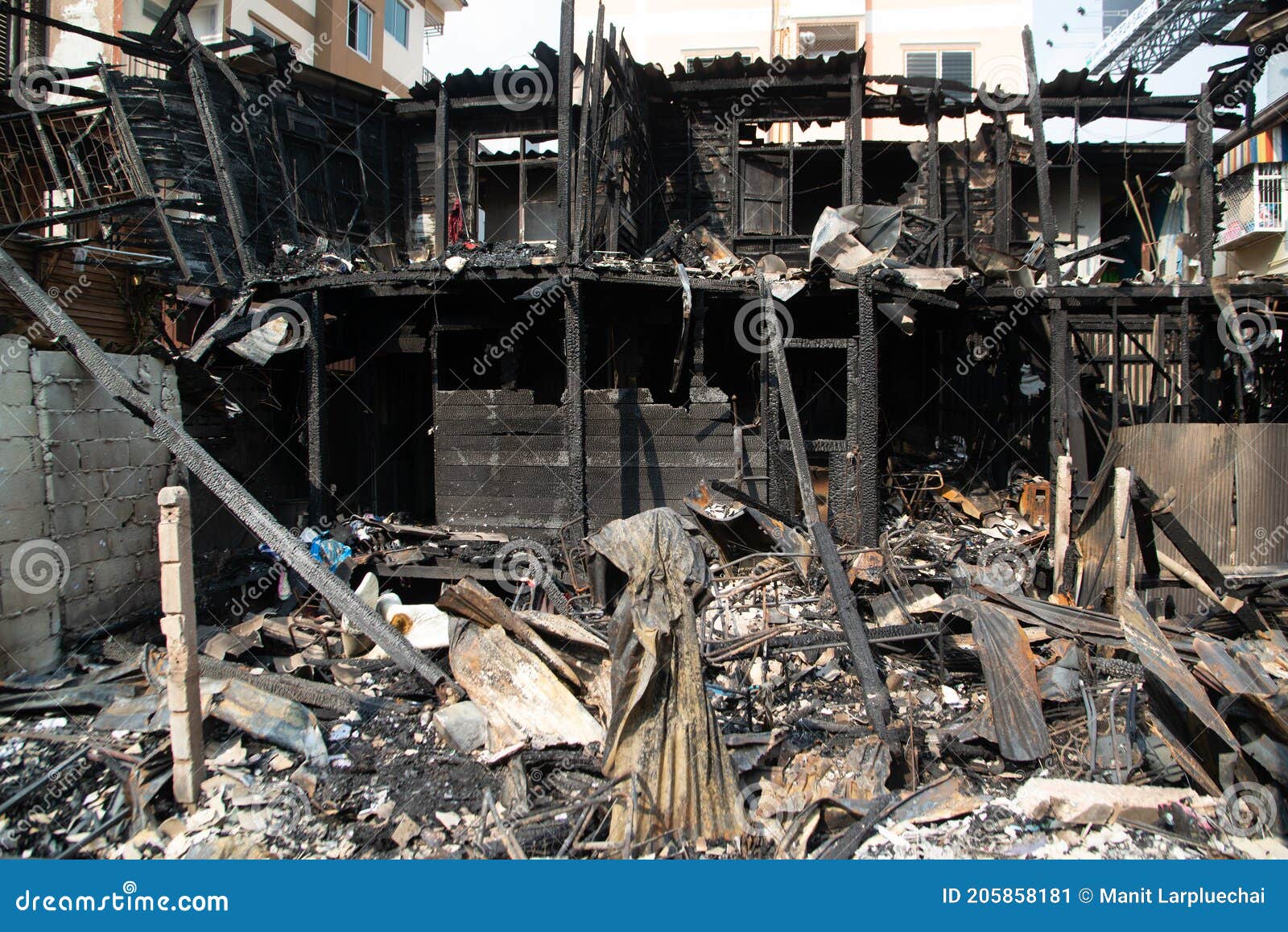 House on Fire in a Village, Rubble after the Fire. Editorial Photo ...