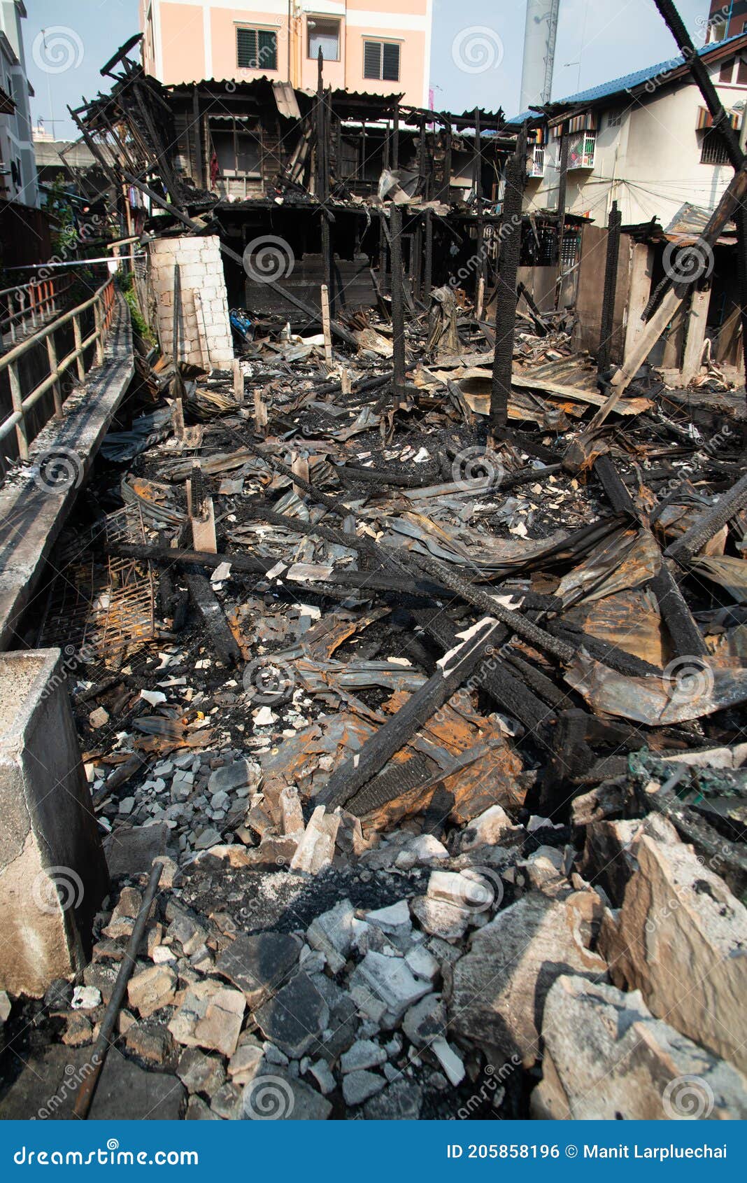 House on Fire in a Village, Rubble after the Fire. Editorial Photo ...