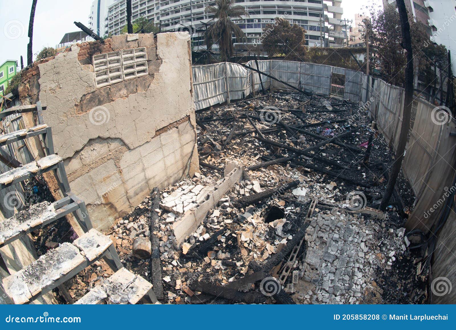 House on Fire in a Village, Rubble after the Fire. Editorial Stock ...