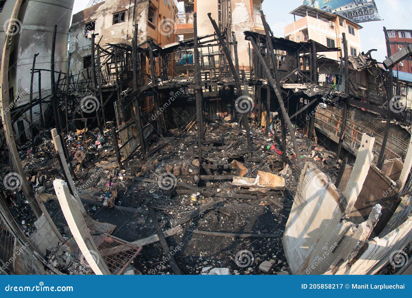 House on Fire in a Village, Rubble after the Fire. Editorial ...