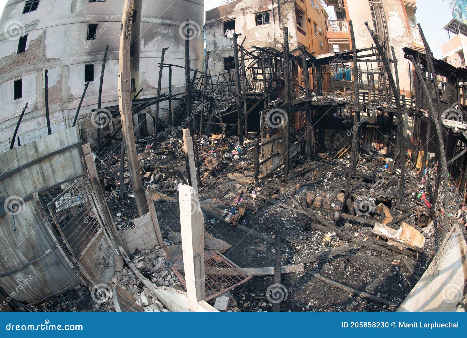 House on Fire in a Village, Rubble after the Fire. Editorial Image ...