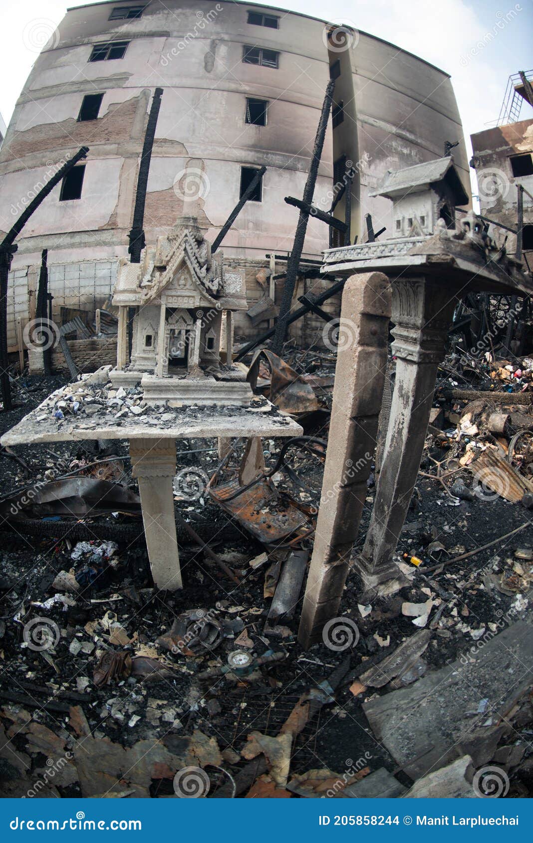 House on Fire in a Village, Rubble after the Fire. Editorial Stock ...