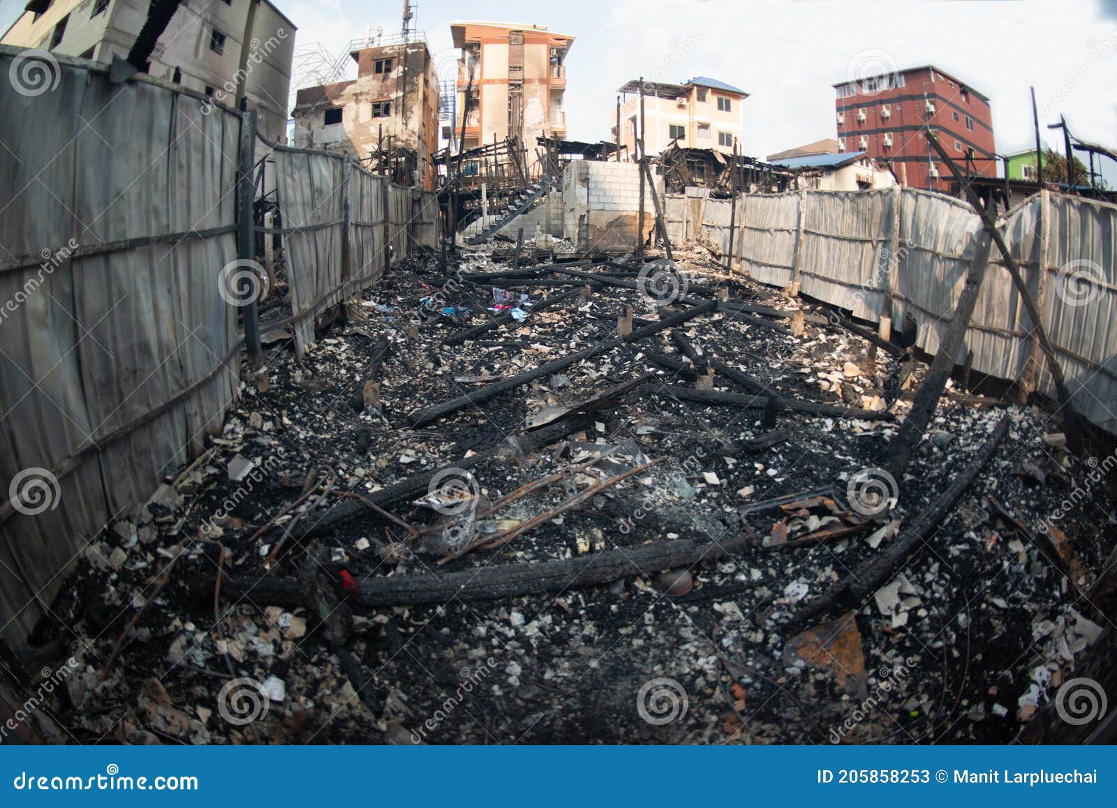 House on Fire in a Village, Rubble after the Fire. Editorial Stock ...